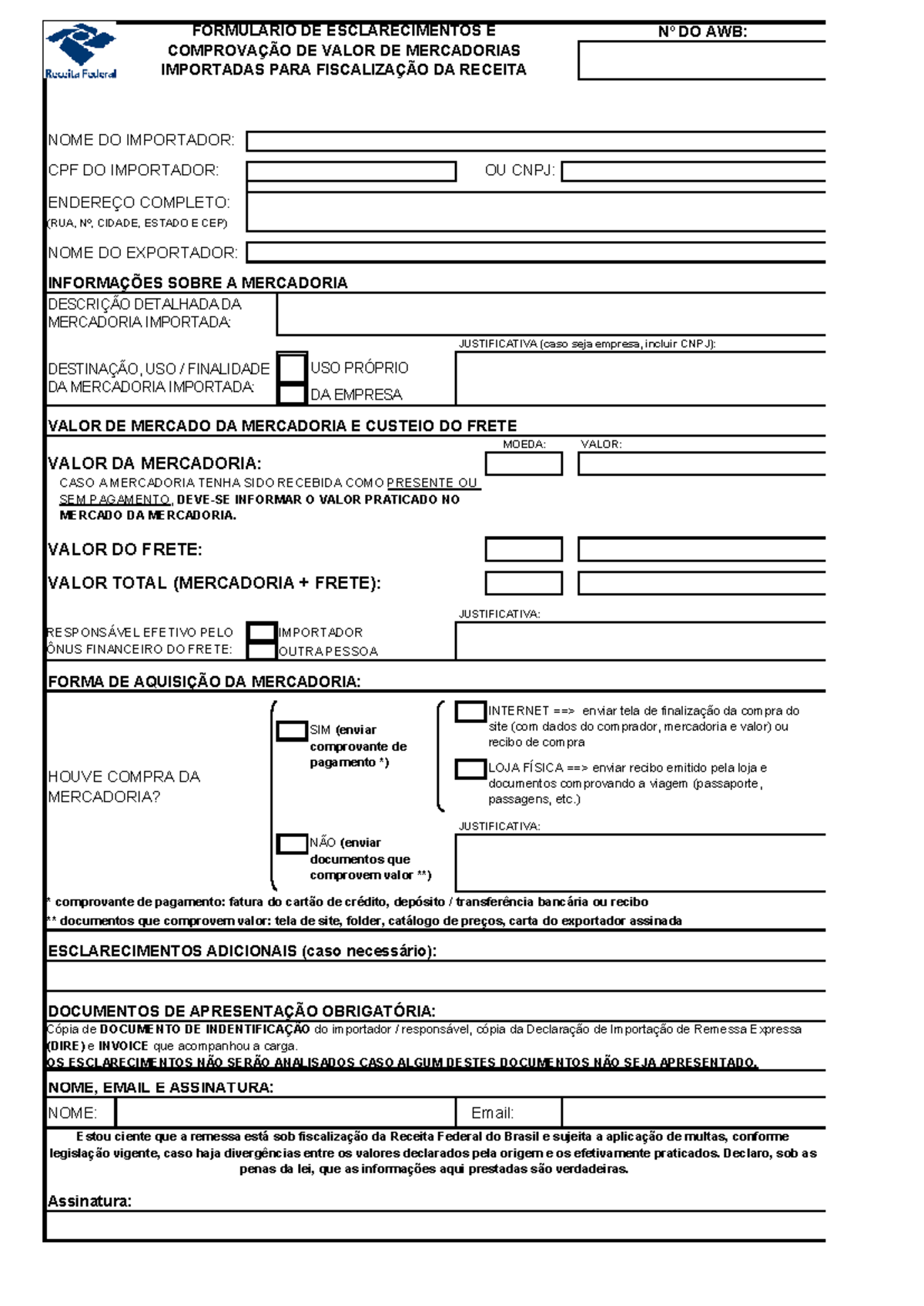 202153111040 - Formulário de Esclarecimento e Declaração de Importação ...