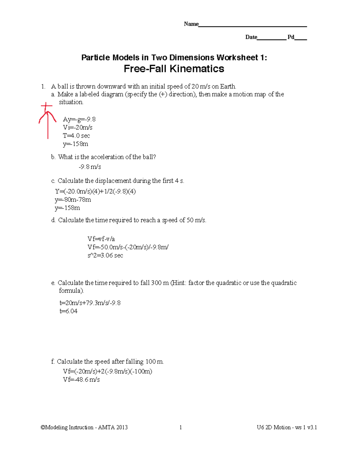 03 U6 ws1 - ap physics - Name Date Pd Particle Models in Two Dimensions ...