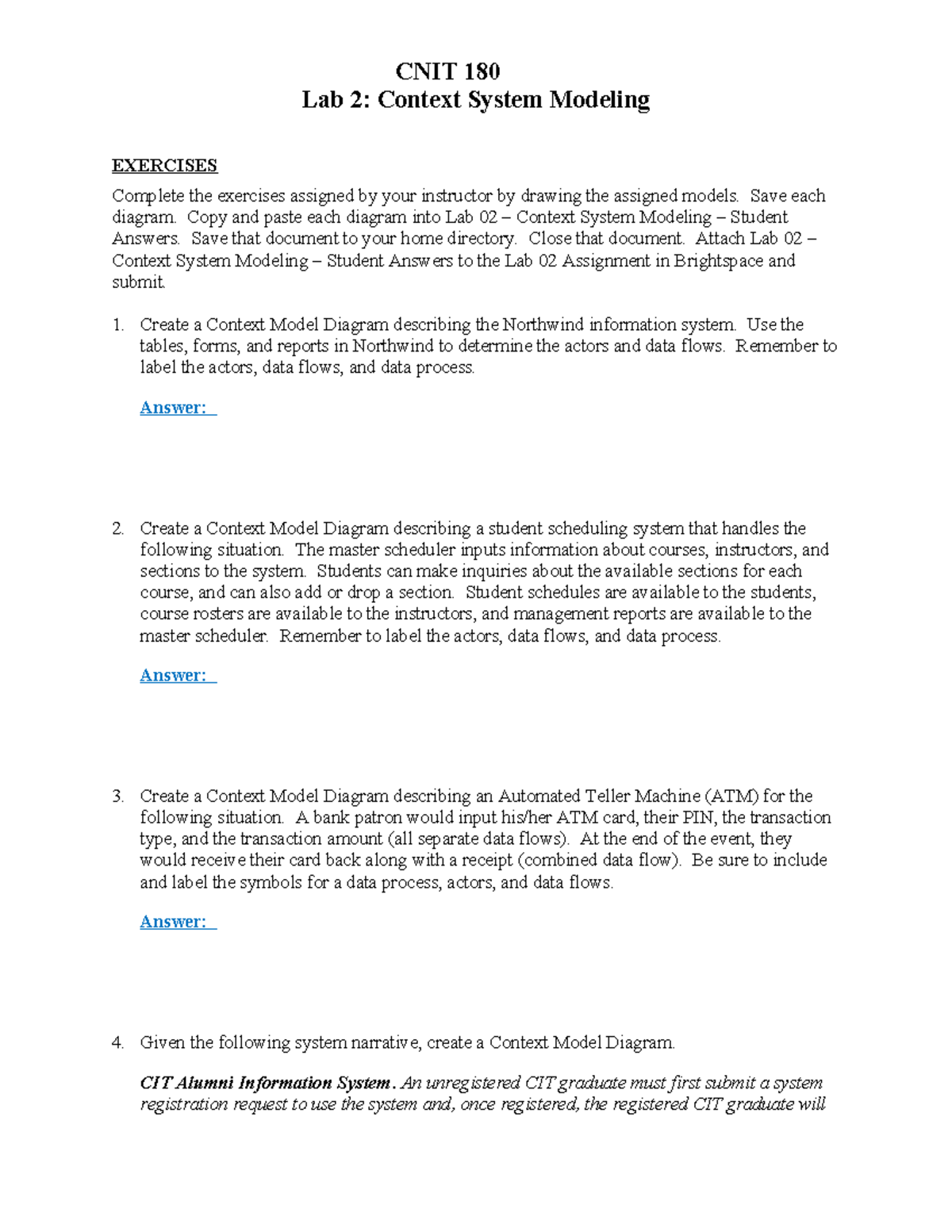 CNIT 180 Lab 2: Context System Modeling Exercises and Answers - Studocu