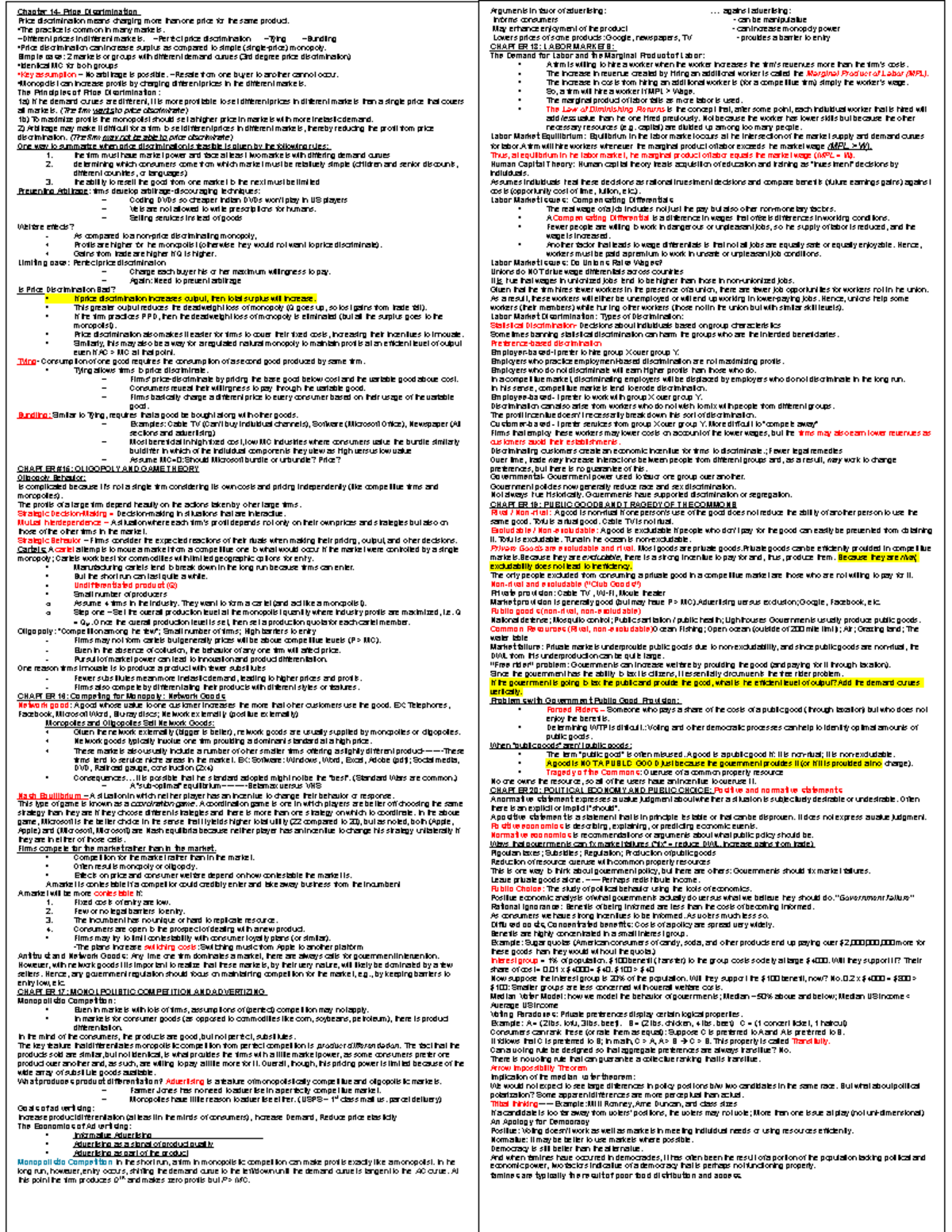 ECON 302 Final Exam 3 Study Notes: Price Discrimination & Market ...