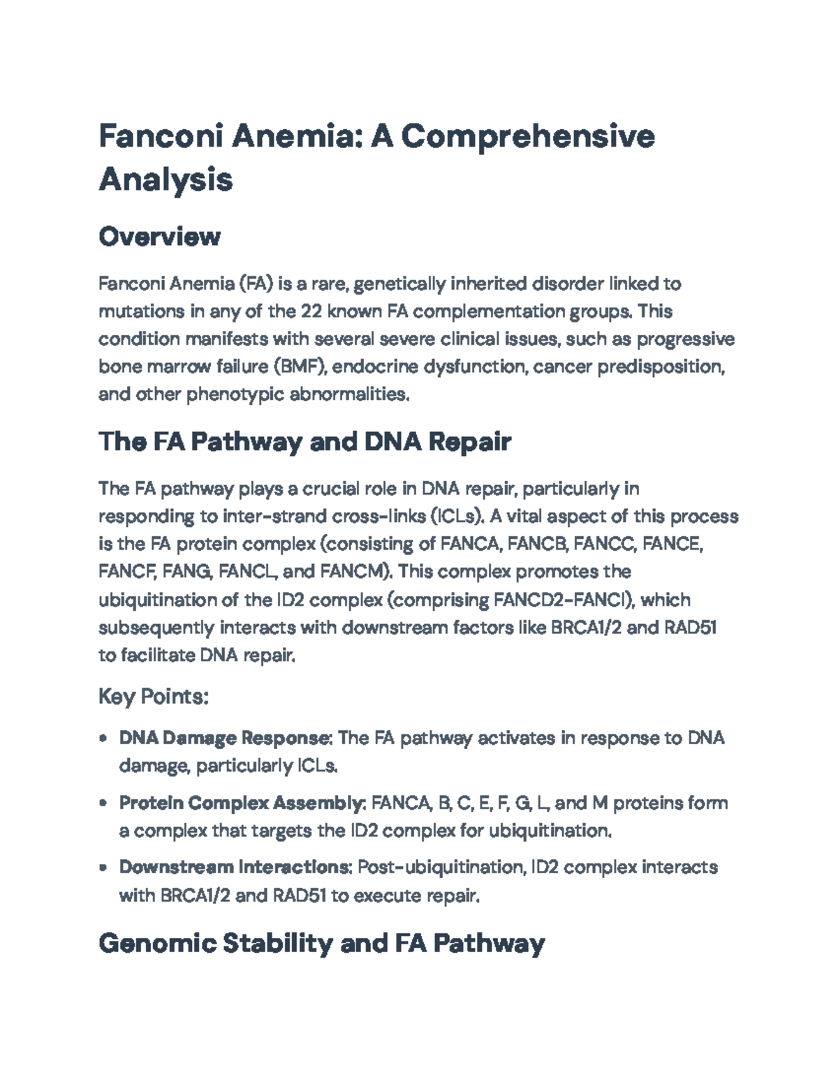 Fanconi Anemia and DNA Repair Mechanisms: Insights and Implications ...