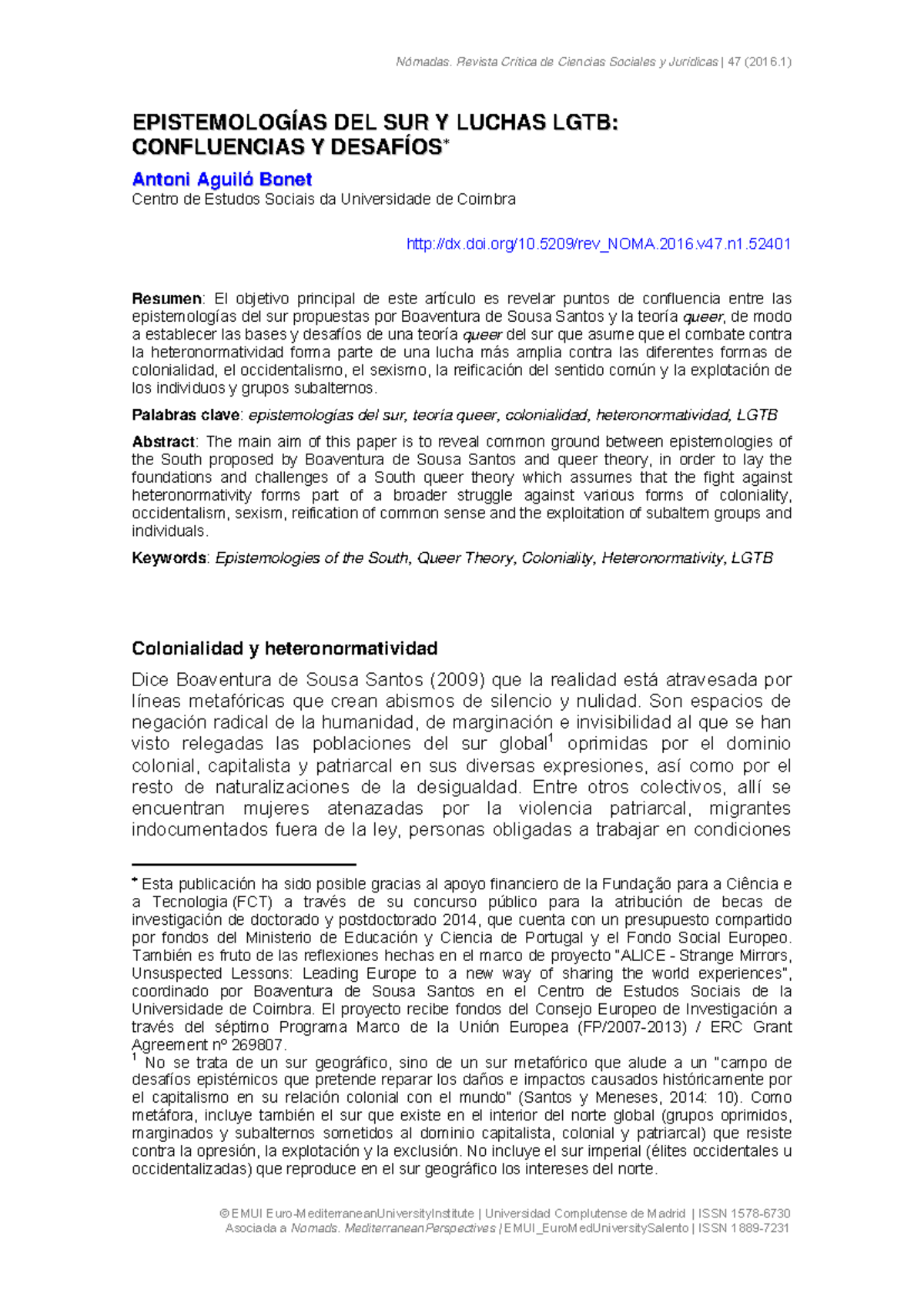 Epistemologías del Sur y Luchas LGTB: Confluencias y Desafíos - Studocu
