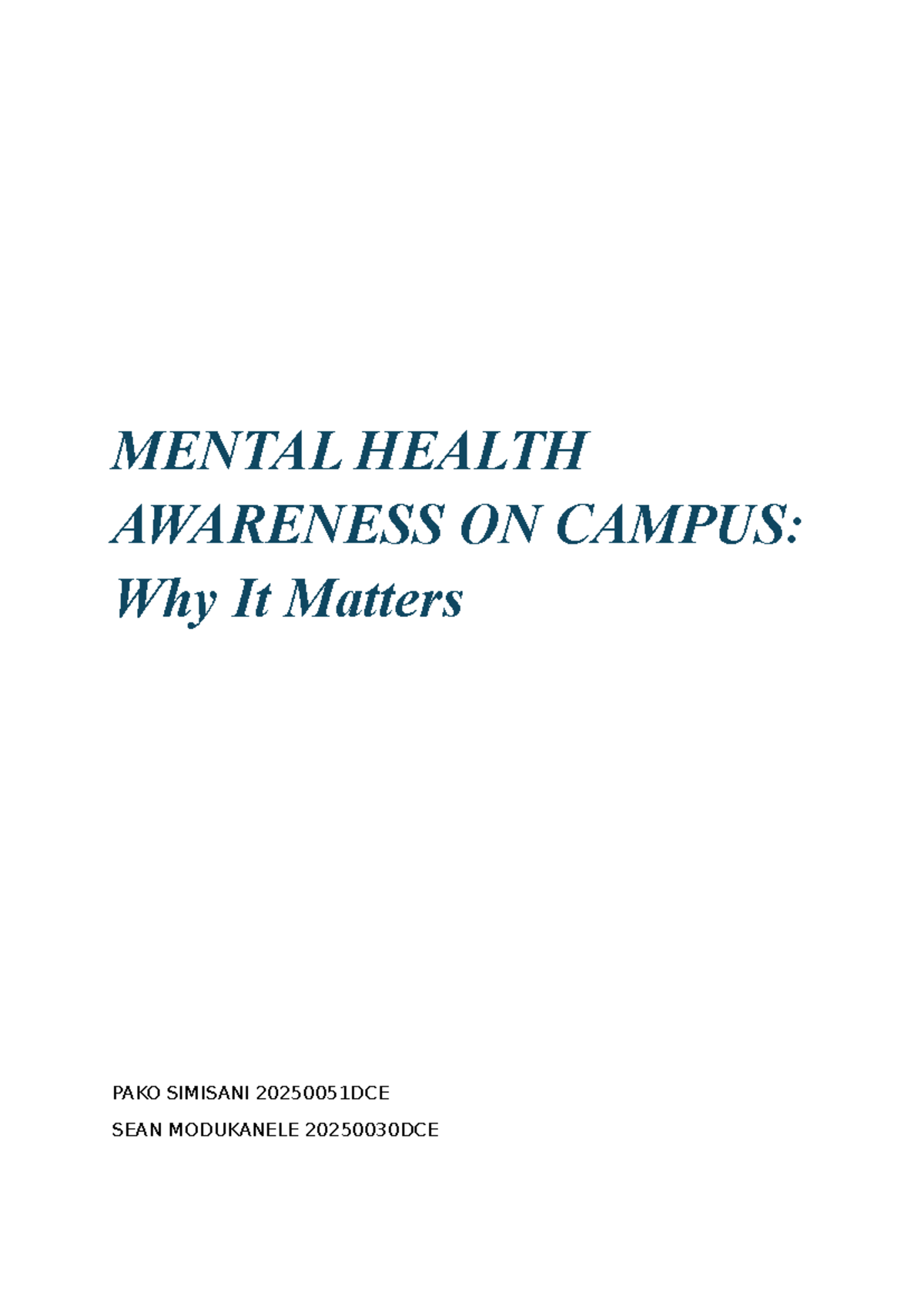 Mental Health Awareness on Campus: Importance and Impact (20250051DCE ...