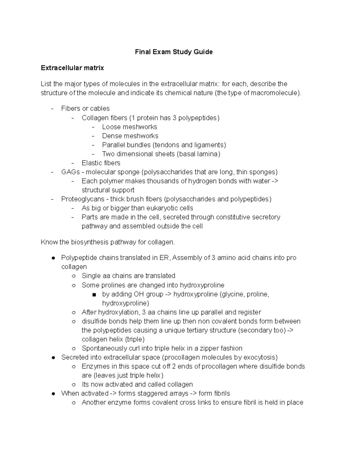 Cell Biology Final Exam Review: Extracellular Matrix & Cell Cycle ...