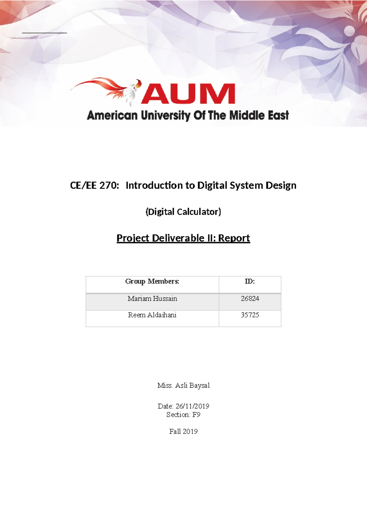 Digital System Design Project Report: CE/EE 270 - Digital Calculator ...