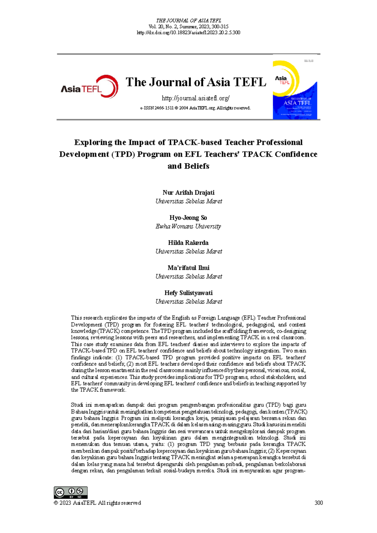 Asia TEFL V20 N2 Summer 2023: TPACK-Driven TPD Enhances EFL Teacher ...