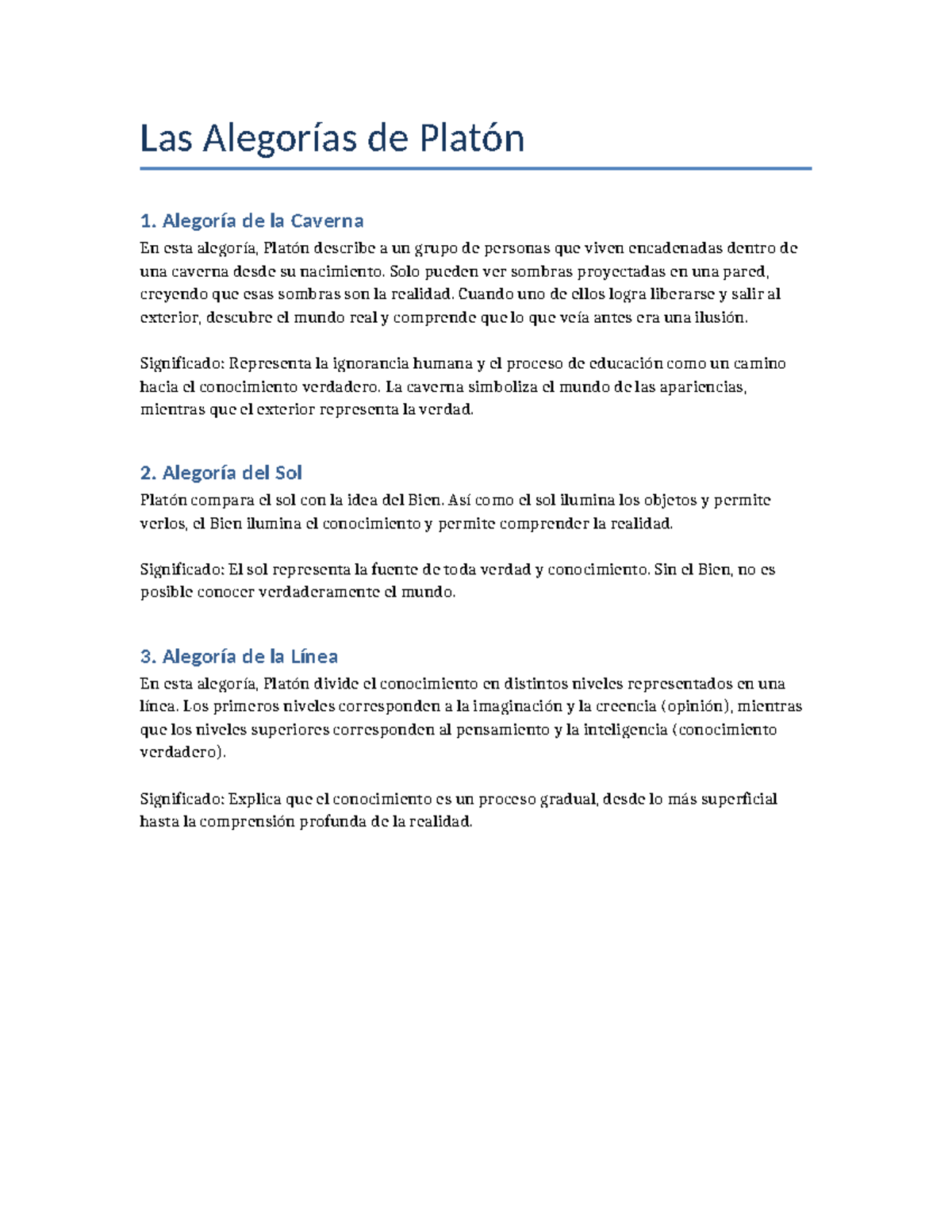 Alegorías de Platón: Análisis y Significado - Actividad - Studocu
