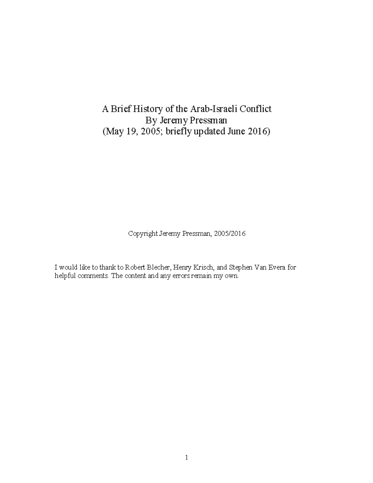 A Brief History of the Arab-Israeli Conflict (HIST 101) - Updated 2023 ...