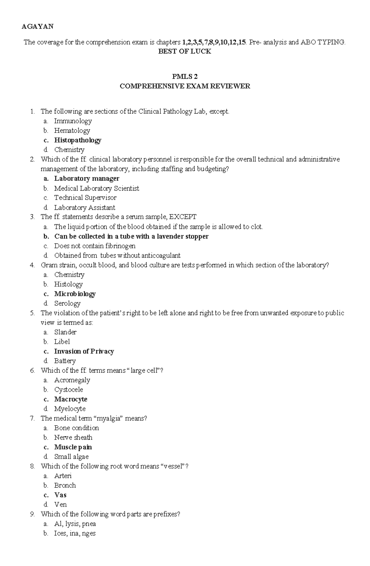 PMLS 2 Comprehensive Exam Reviewer: Chapters 1,2,3,5,7-10,12,15 - Studocu