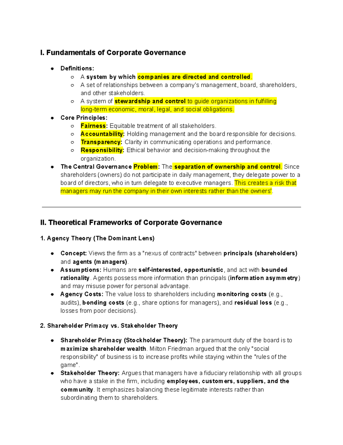 Corporate Governance Fundamentals: Key Theories & Issues - Studocu