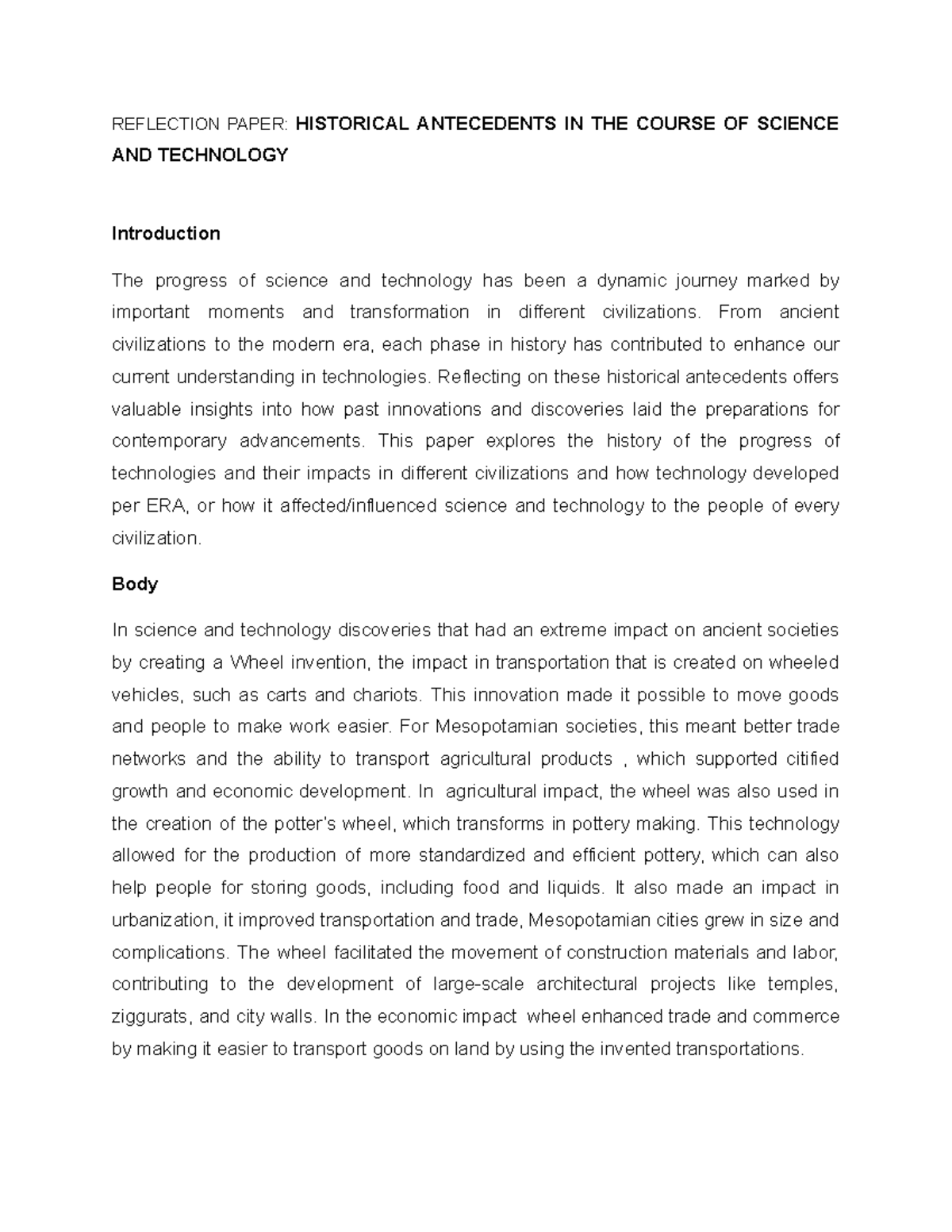 Sts - Reflection Paper on Historical Antecedents in Science & Tech - Studocu
