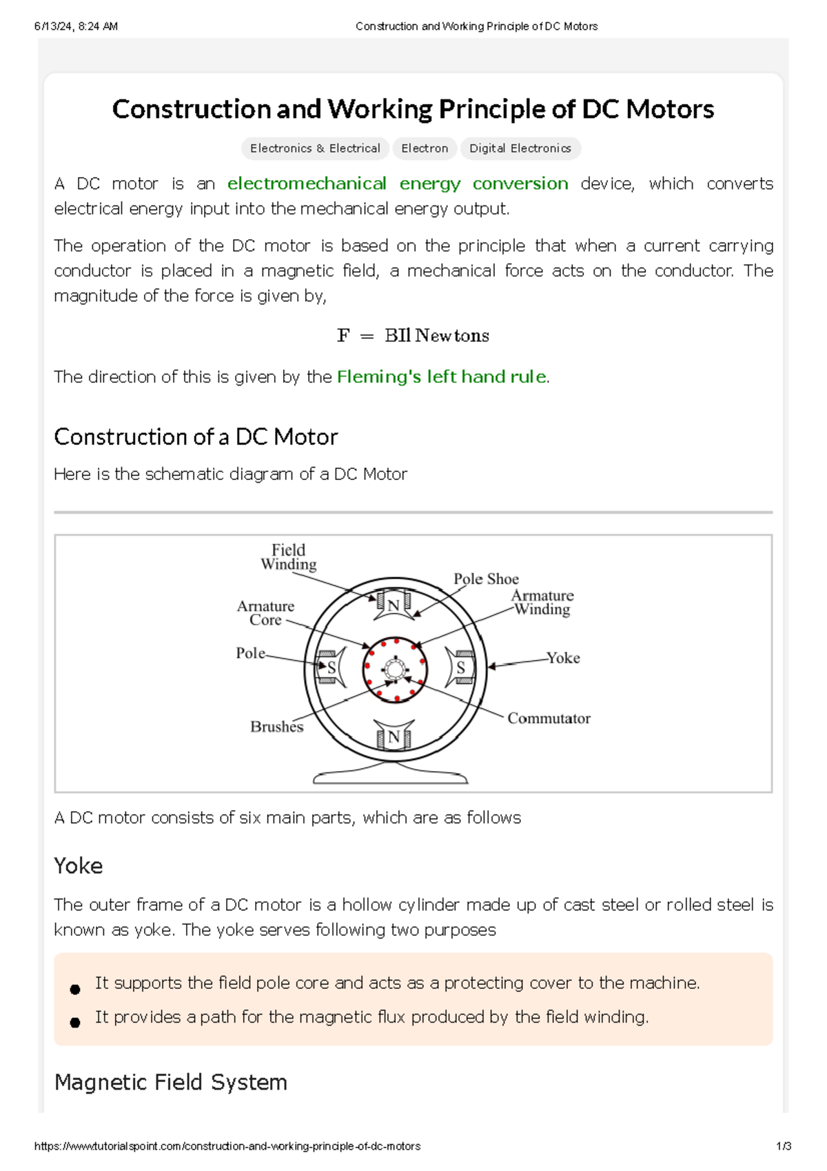 Construction and Working Principle of DC Motors - Construction and ...