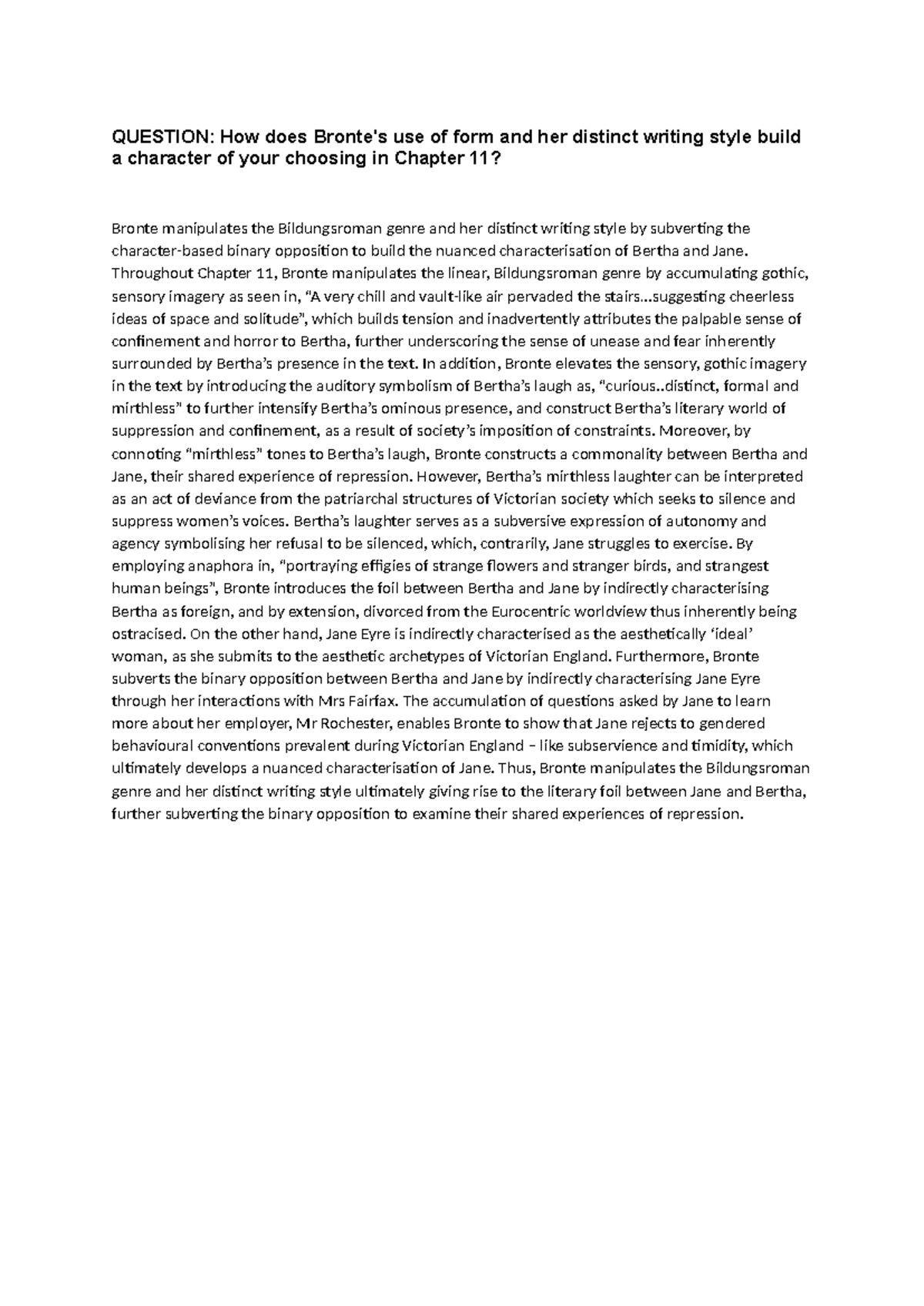 CH11 - Bronte'S USE OF FORM AND Distinct Writing Style PEEL PARA ...