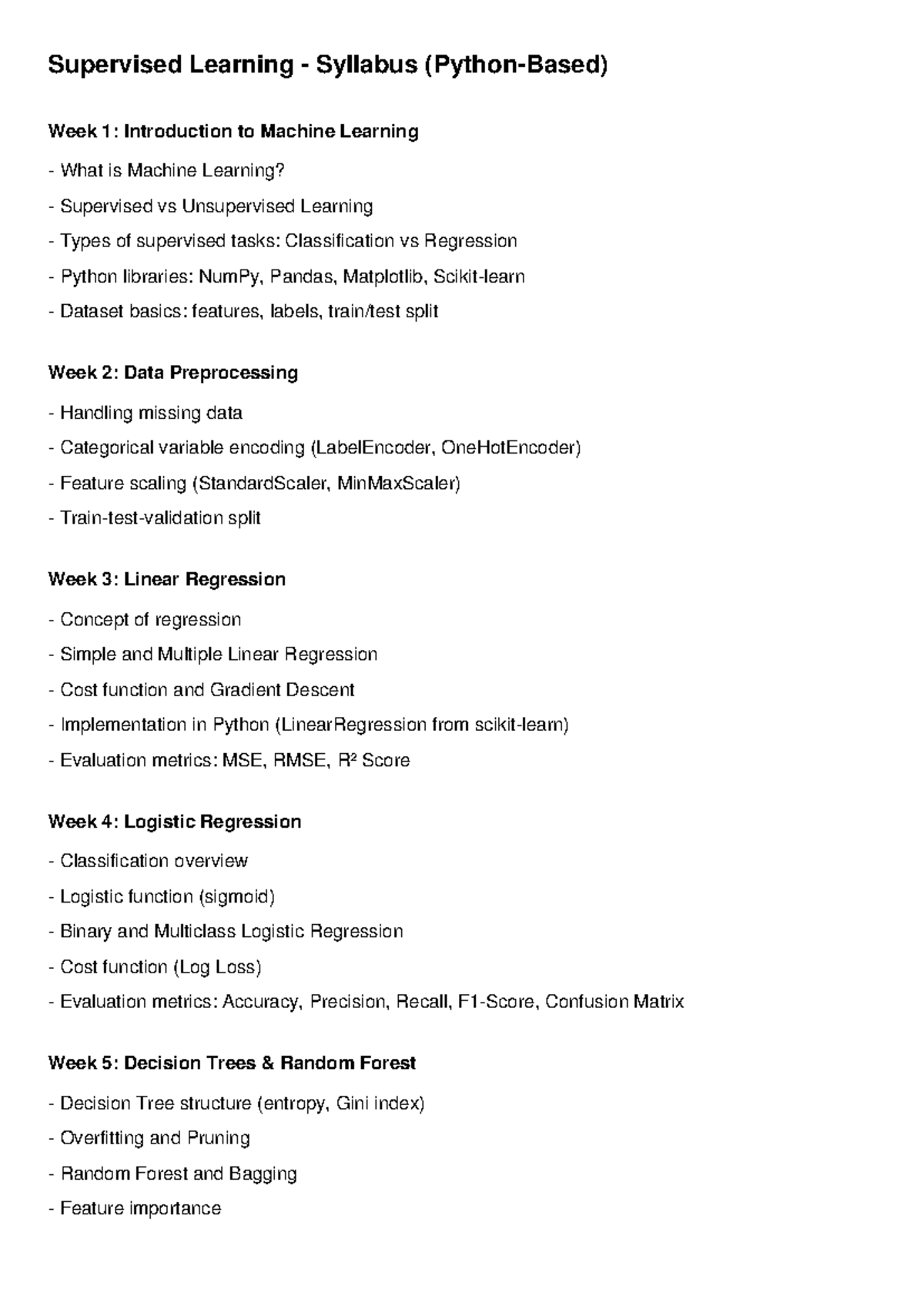 Supervised Learning Syllabus (CS101): Intro to ML & Key Concepts - Studocu