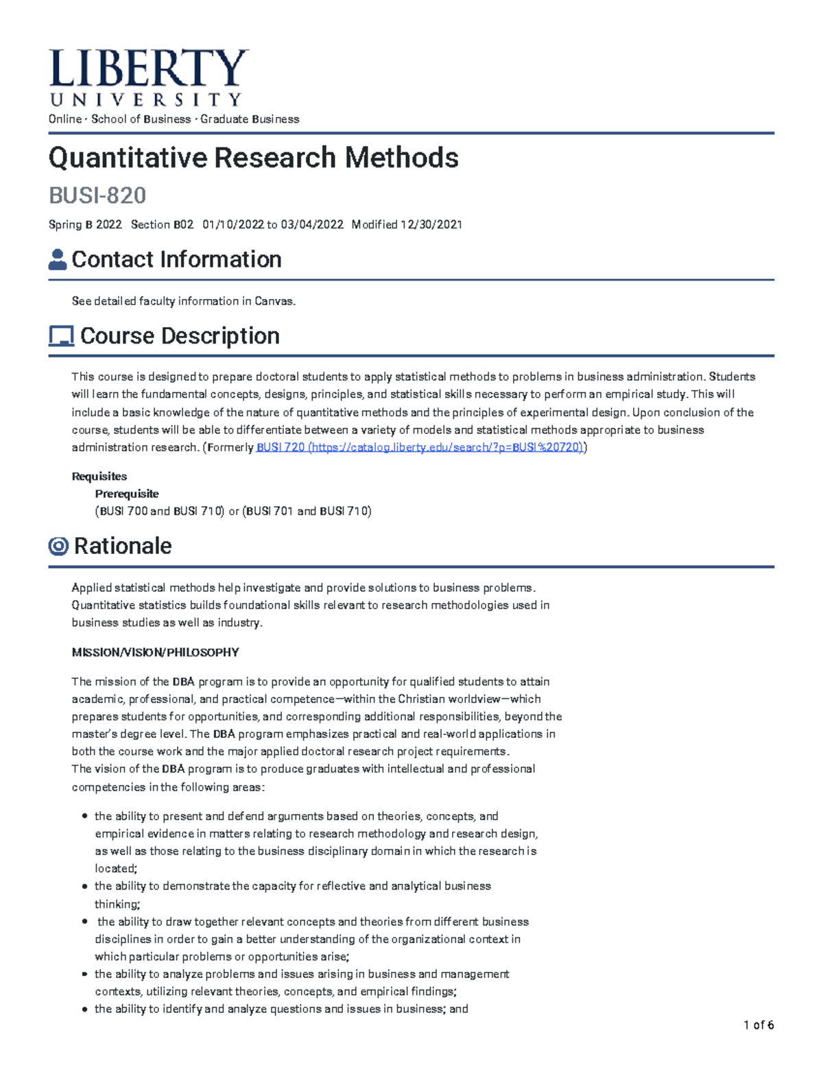 Quantitative Research Methods Overview BUSI 820 Spring B 2022 - Studocu