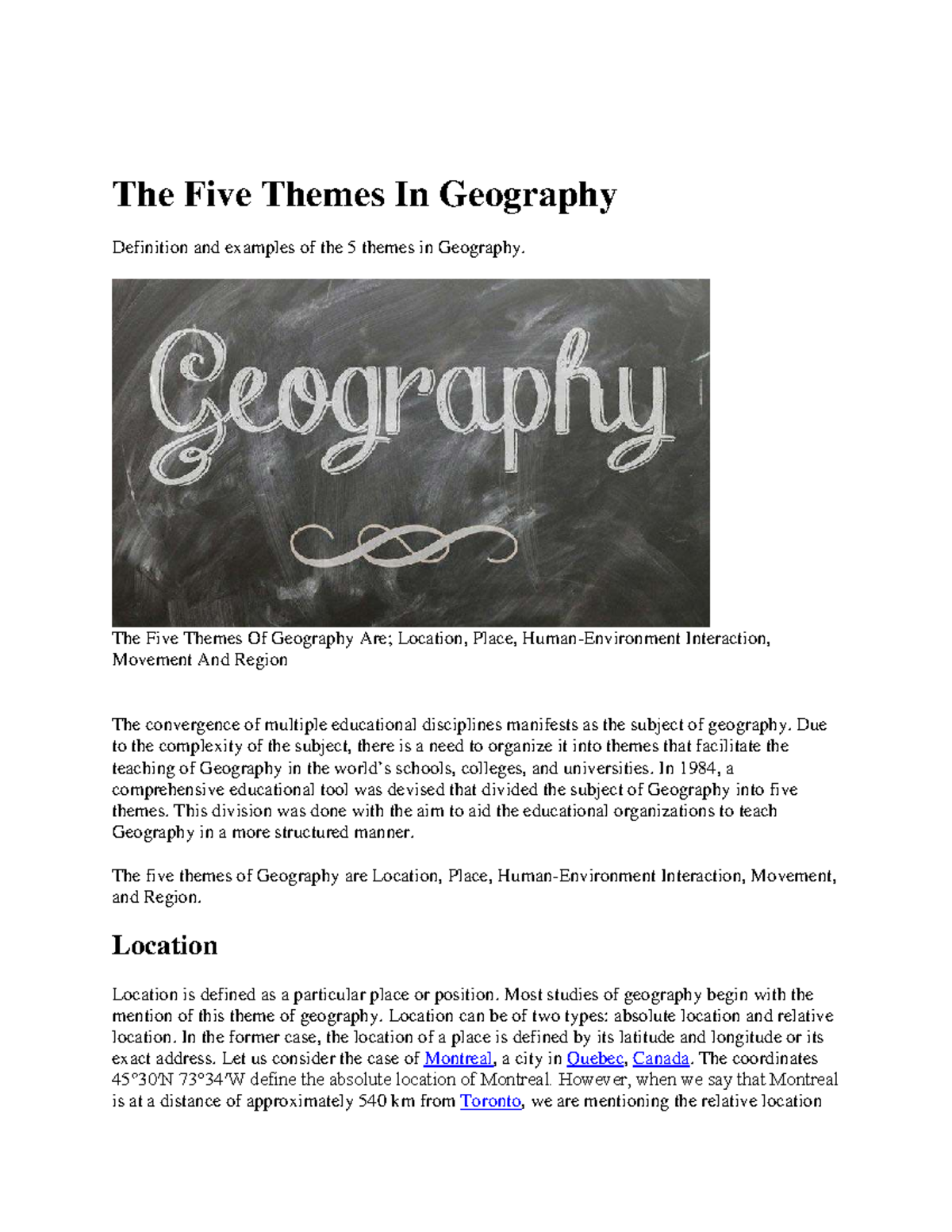 The Five Themes of Geography: Definitions & Examples - Studocu
