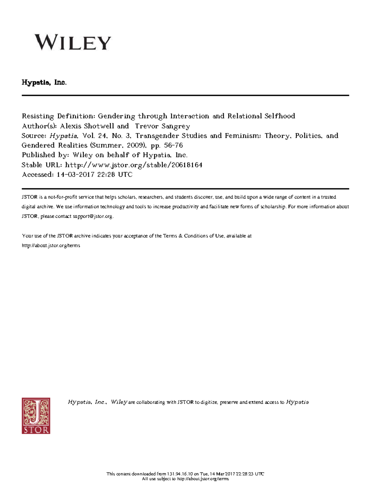 Resisting Definition: Gendering & Relational Selfhood in Hypatia (Vol ...