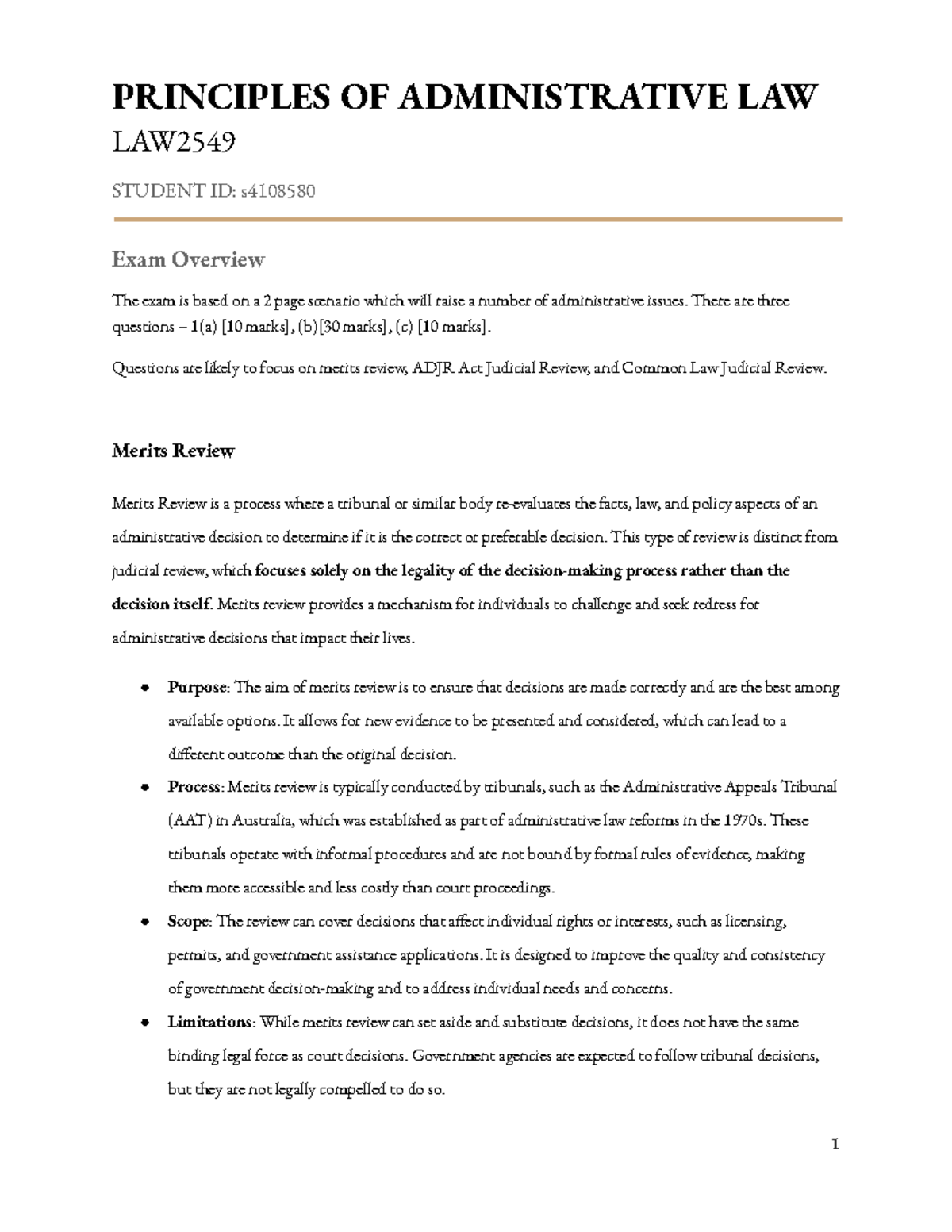 Administrative Law Exam Overview & Key Concepts (LAW2549) - Studocu