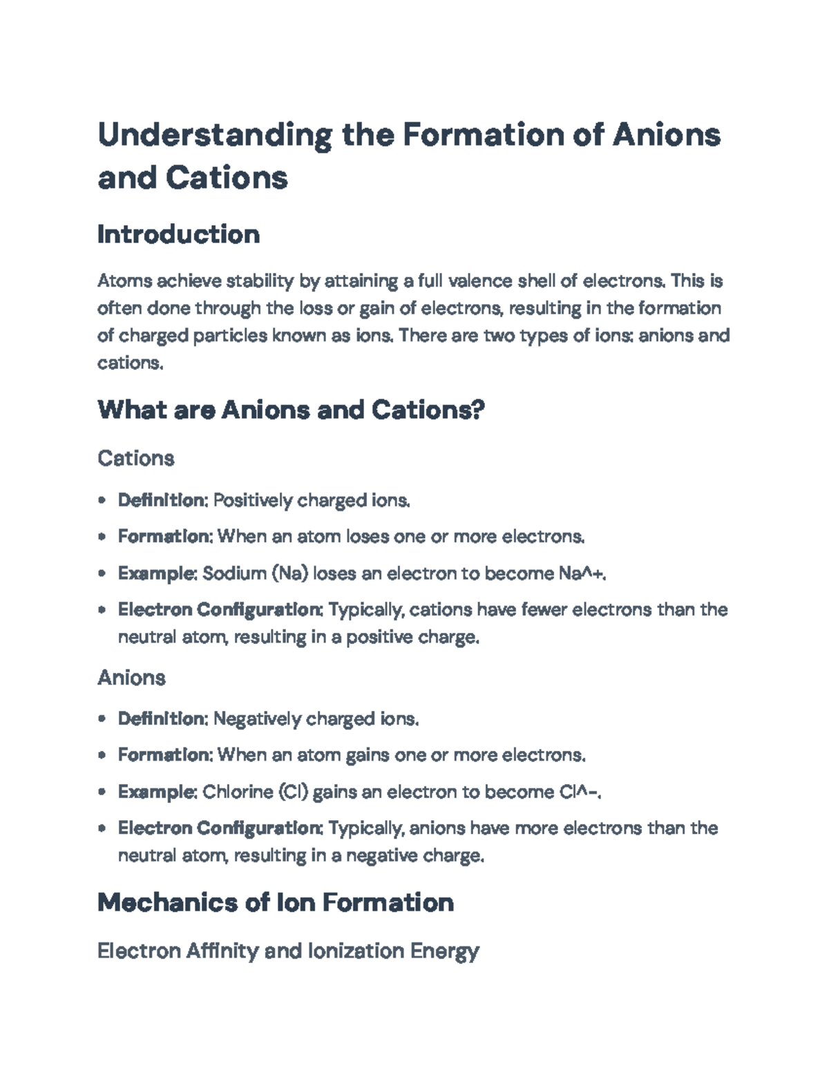 Understanding the Formation of Anions and Cations in Chemistry ...