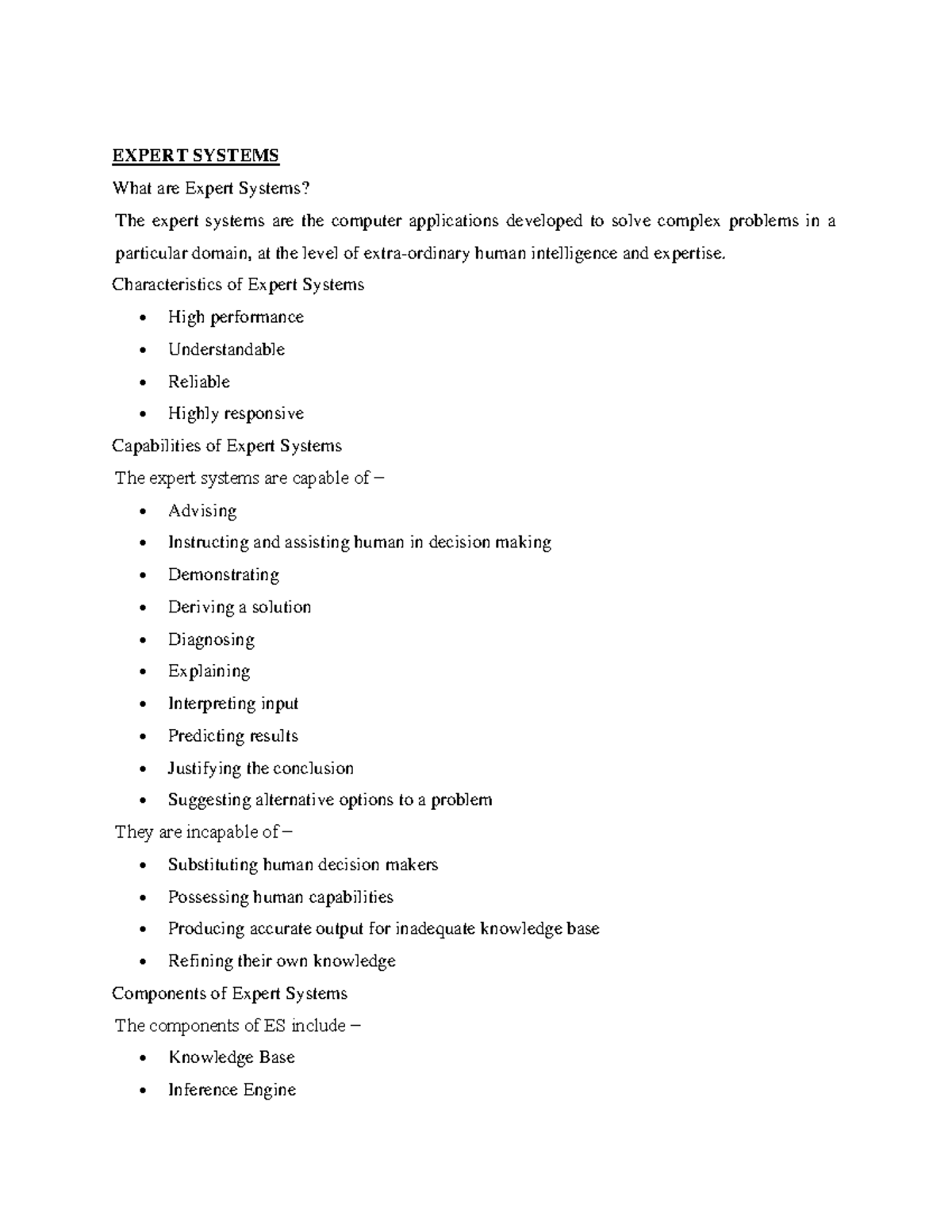 Expert Systems Module - Key Concepts in Artificial Intelligence - Studocu