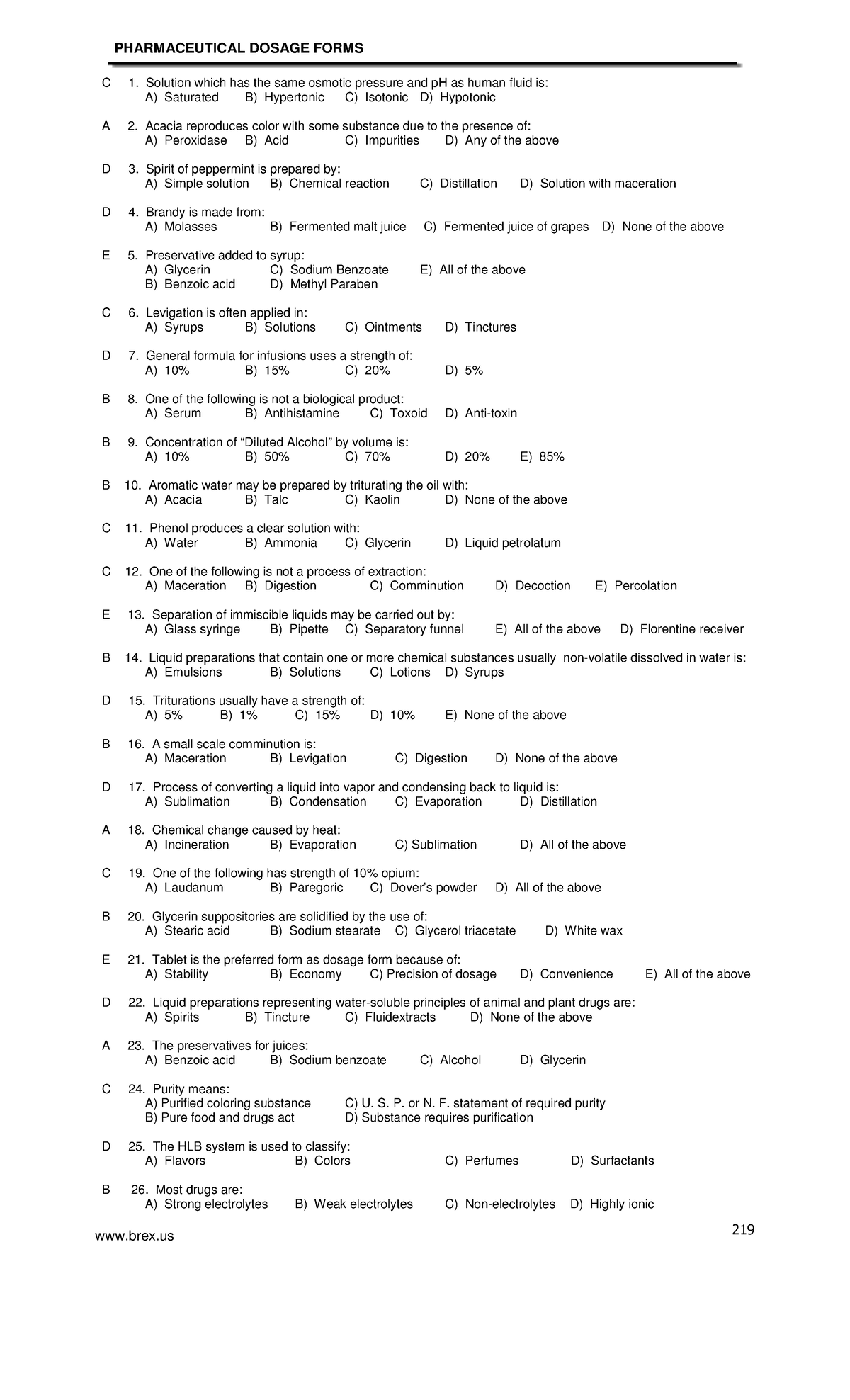 Pharmaceutical Dosage Forms C1-C147 Answer Key - Green Pacop - Studocu