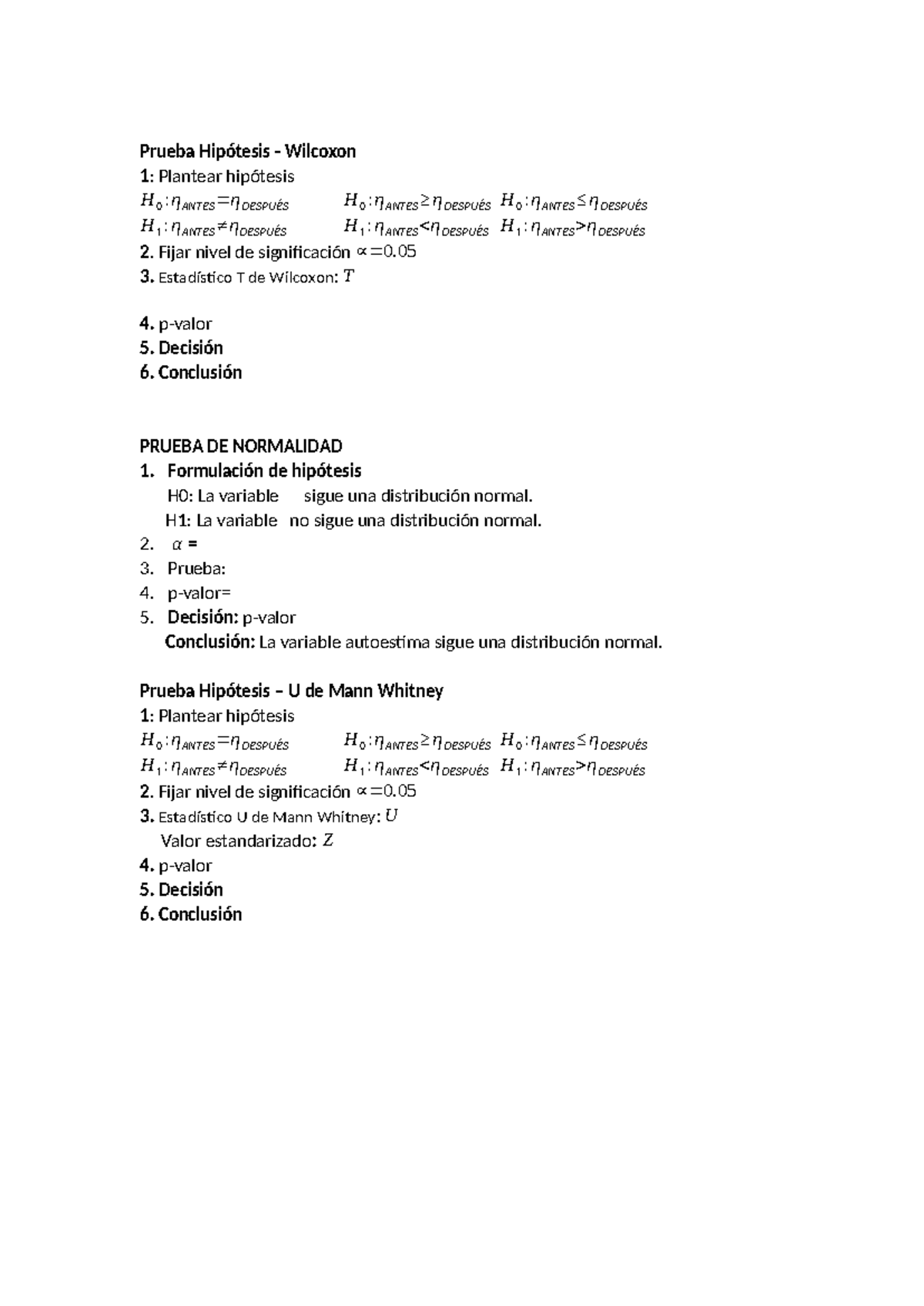 Prueba de Hipótesis: Wilcoxon y U de Mann Whitney (2025) - Studocu