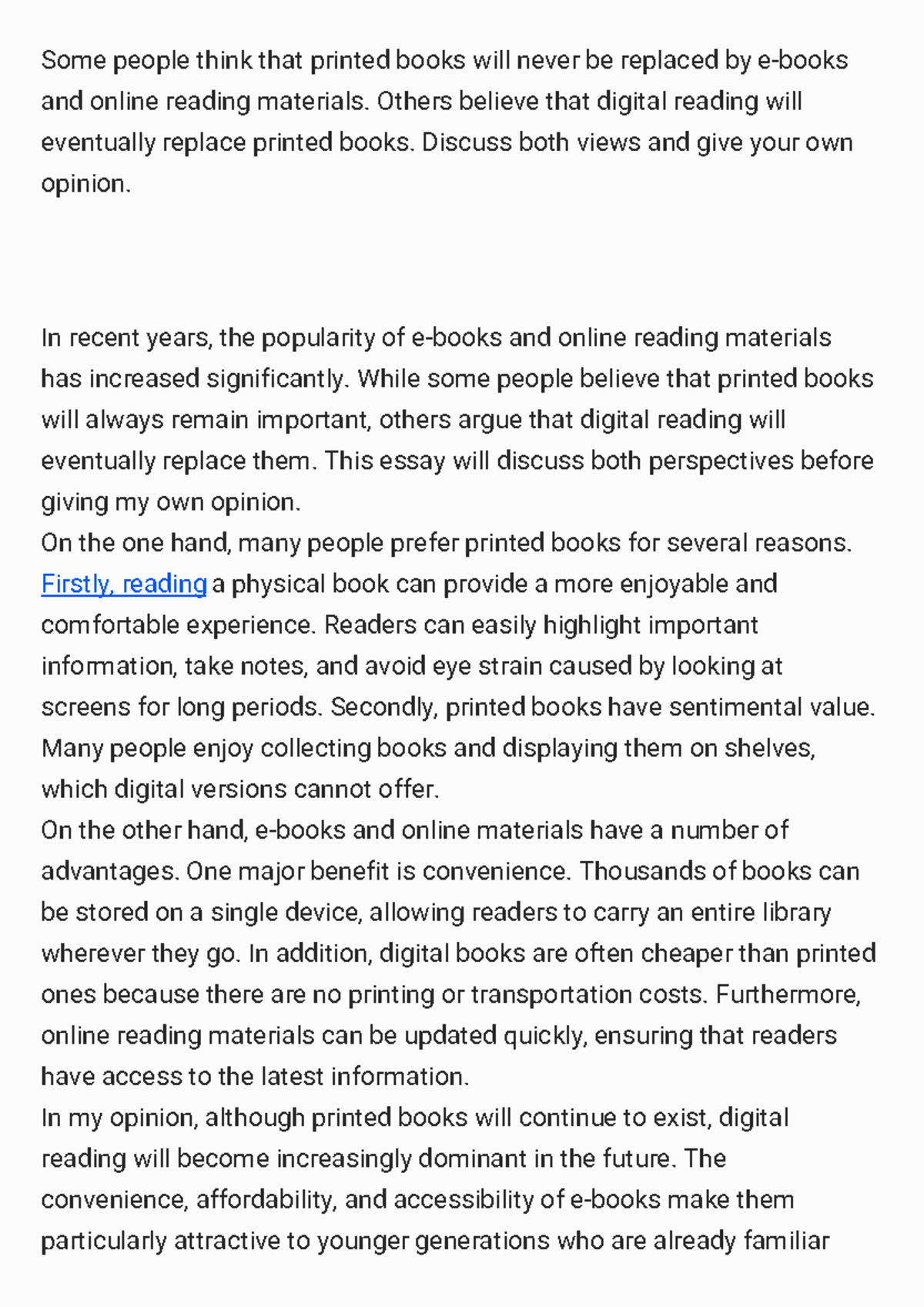 Iel2 - IELTS Writing: Printed vs. Digital Books Debate - Studocu