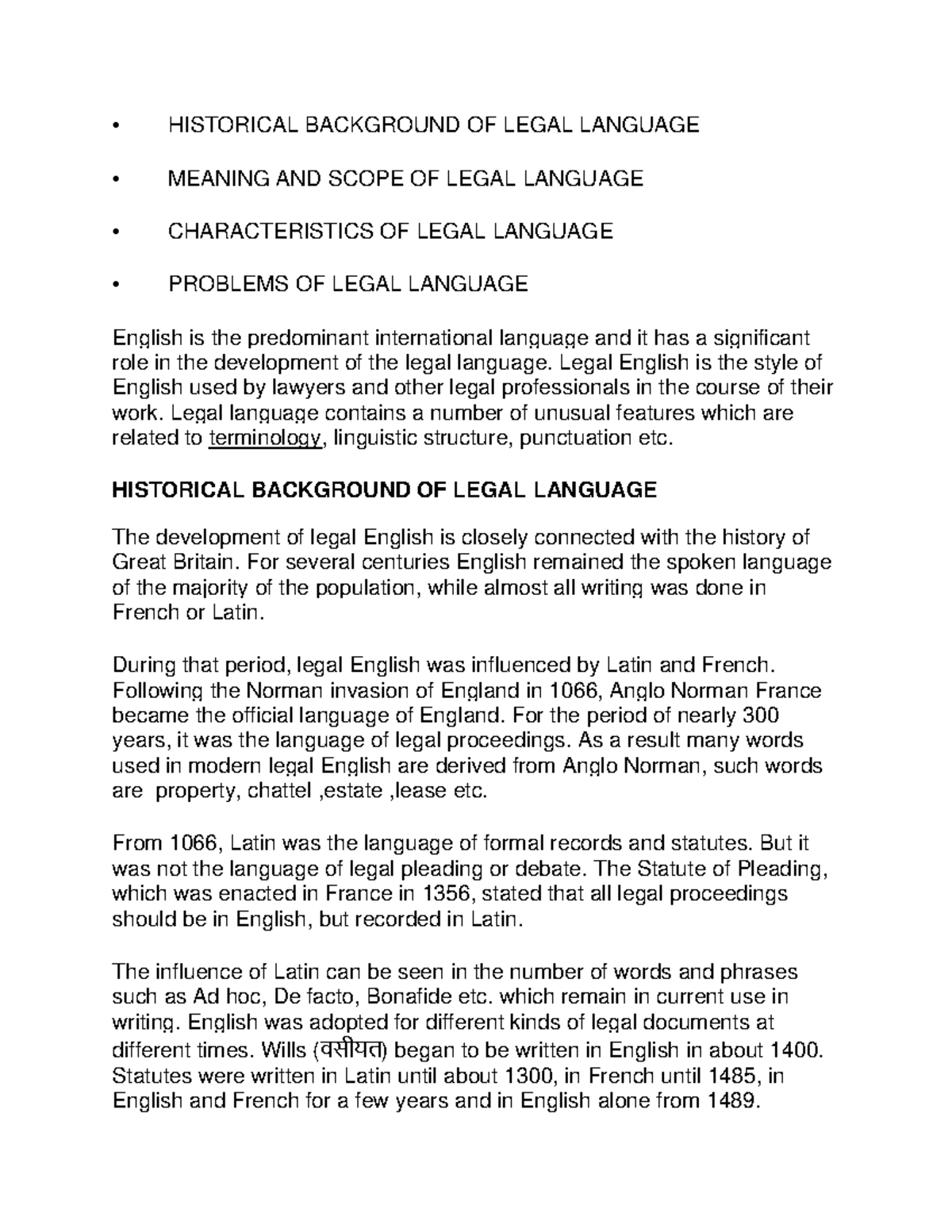 Legal Language: Historical Background, Meaning & Characteristics - Studocu