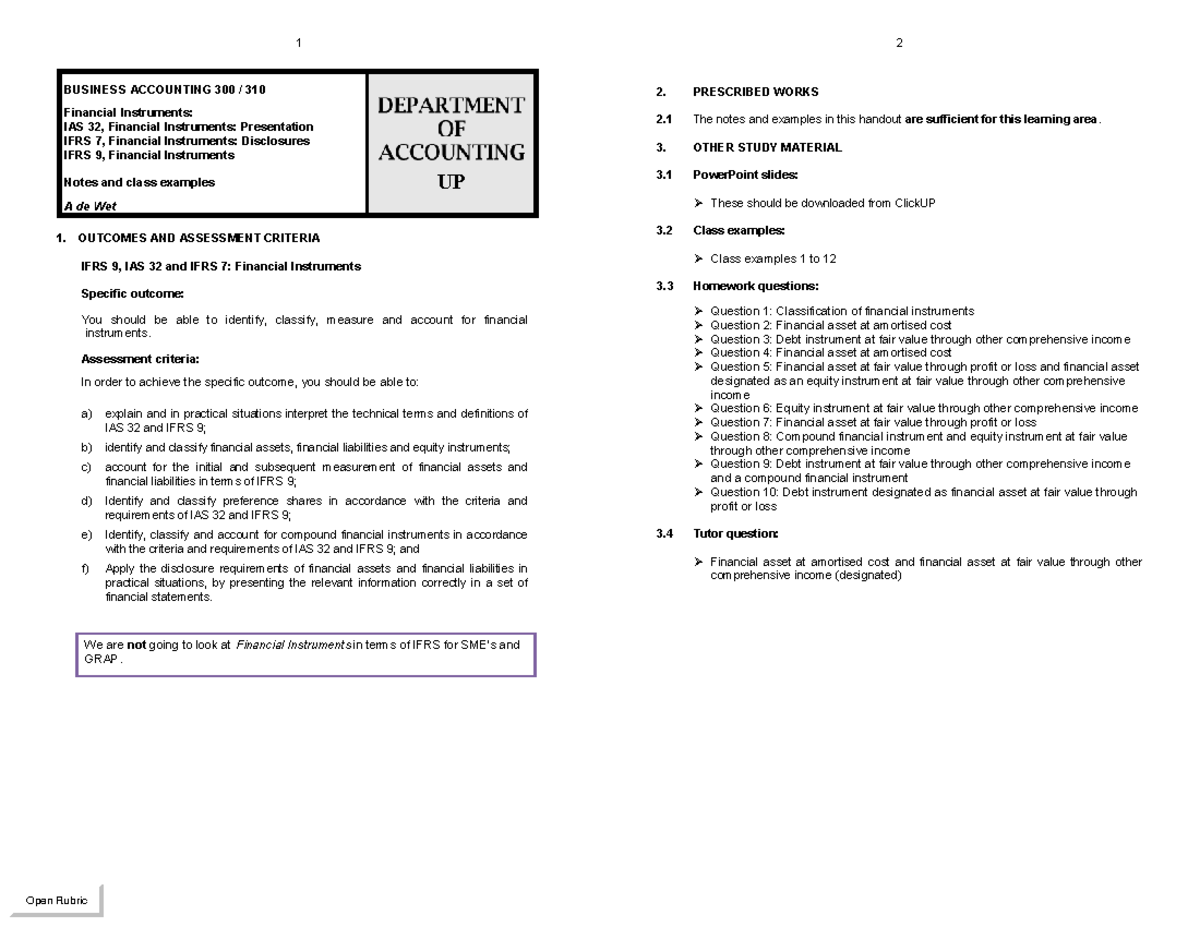 Financial Instruments Handout 2025: IAS 32, IFRS 7 & IFRS 9 Overview - Studocu