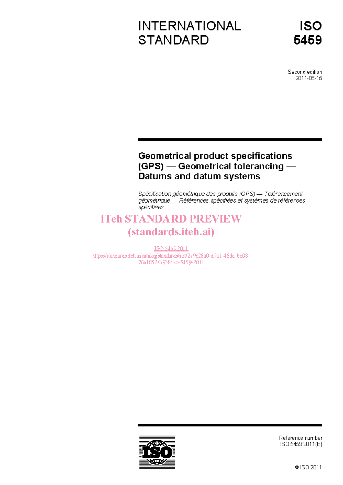 ISO 5459:2011 Geometrical Product Specifications and Tolerancing - Studocu