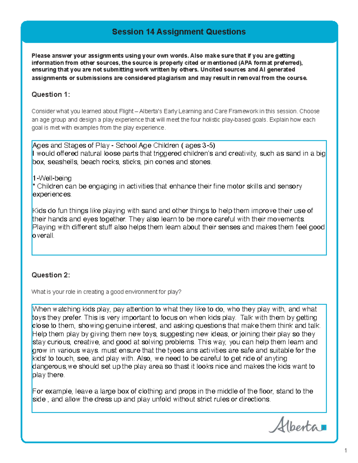 AZ ECE 101 Session 14 Assignment: Designing Play Experiences - Studocu