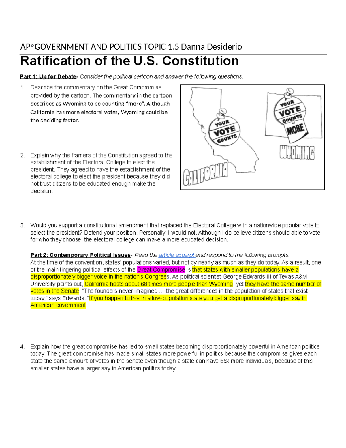 Ap gov 1 - ap gov - AP© GOVERNMENT AND POLITICS TOPIC 1 Danna Desiderio ...