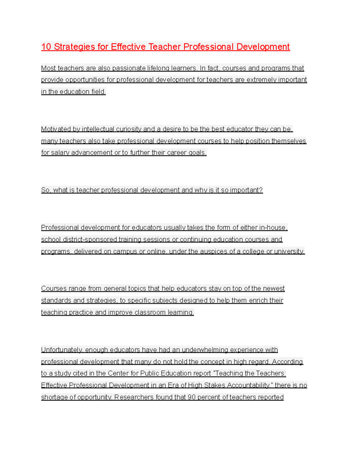 10 Strategies for Effective Teacher PD: Enhancing Educator Skills - Studocu