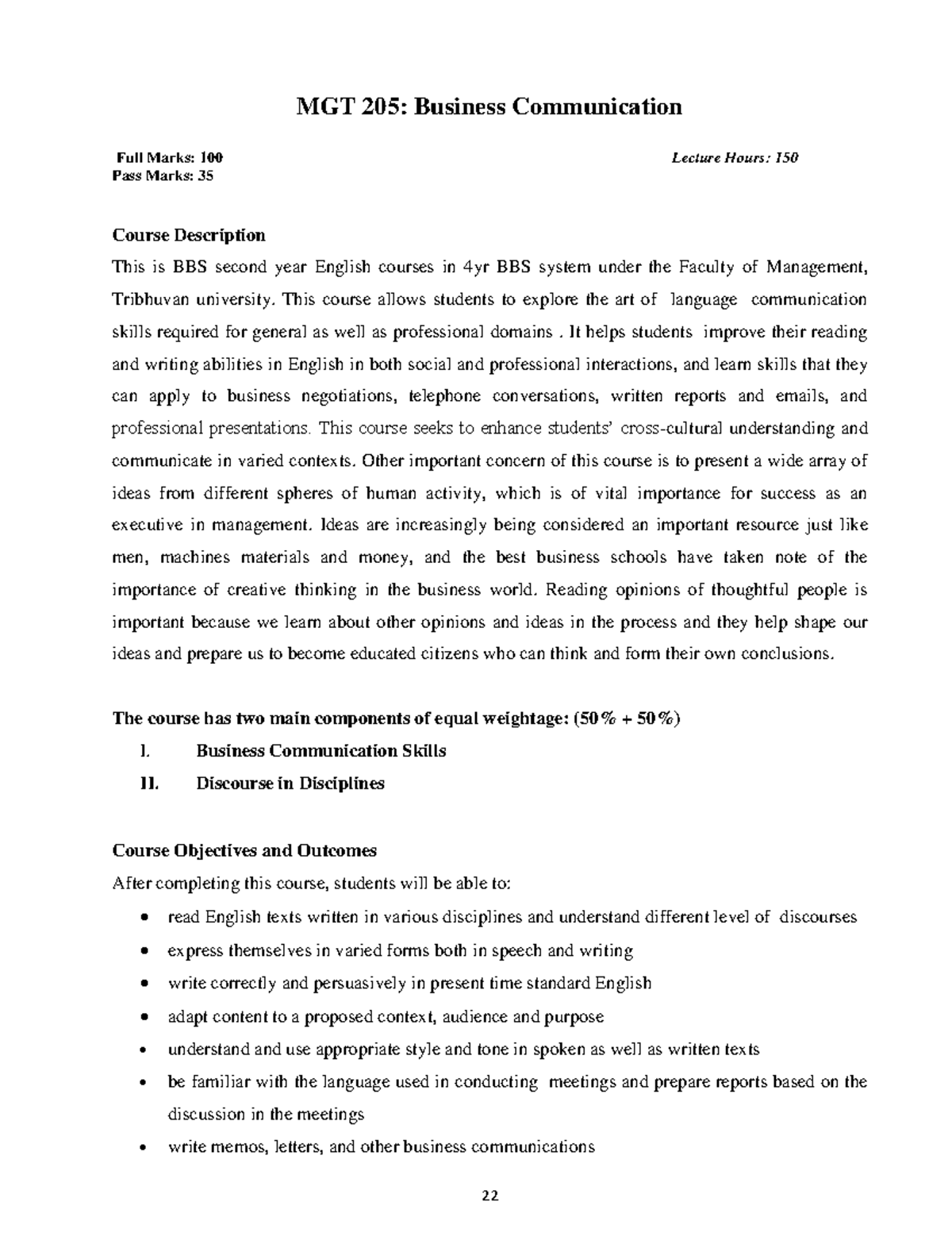 MGT 205 Lecture Notes: Business Communication Skills and Objectives ...