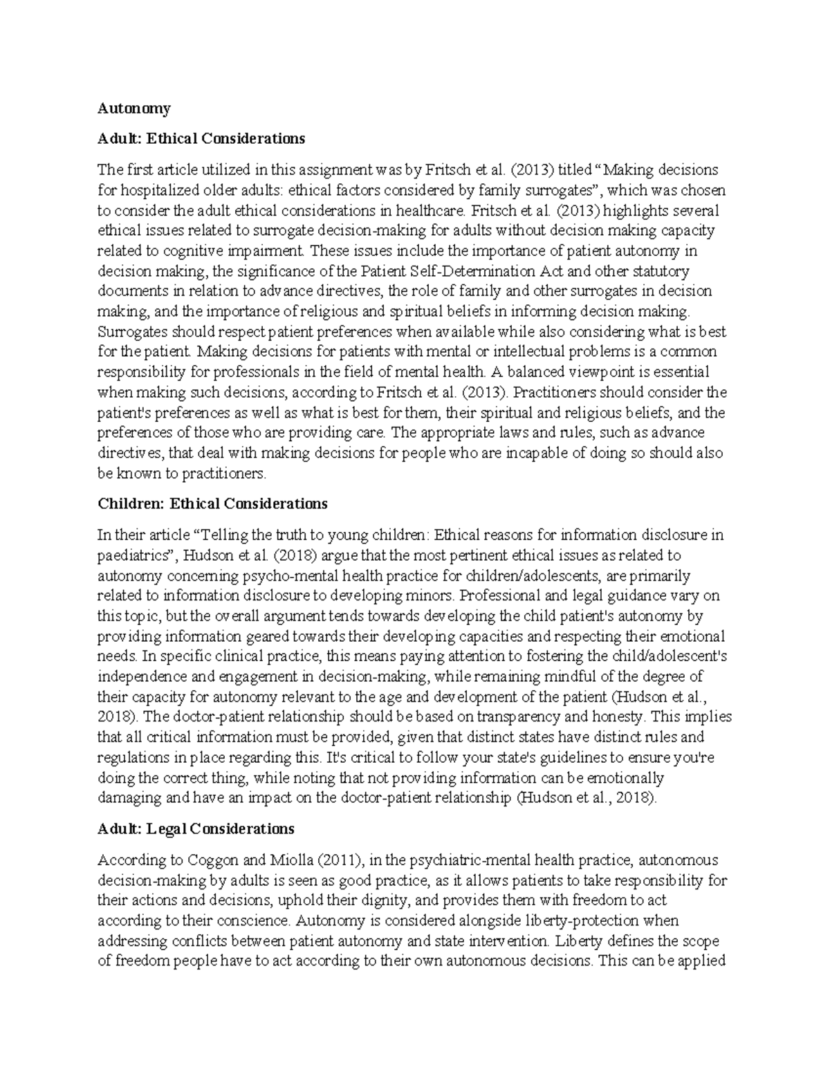 Ethical and Legal Considerations of Autonomy in Healthcare - Studocu
