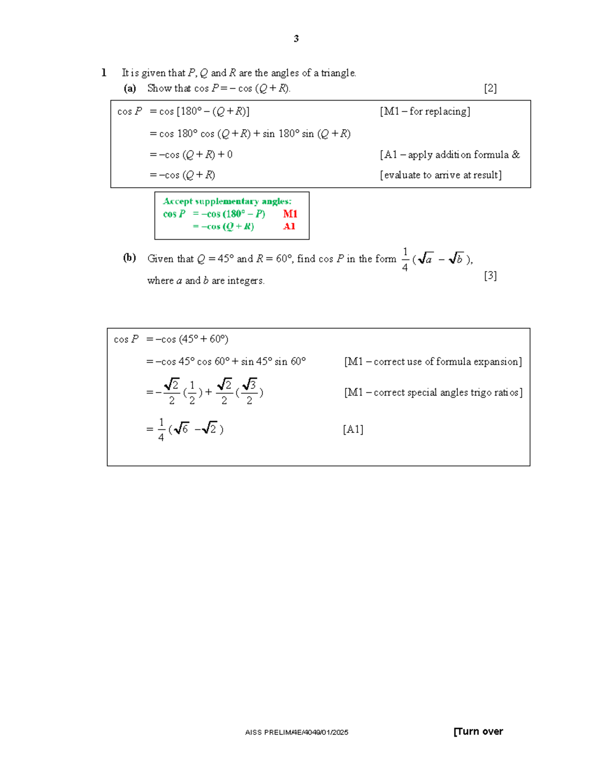 AISS Prelim AMath Paper 1 Marking Scheme Analysis and Solutions - Studocu