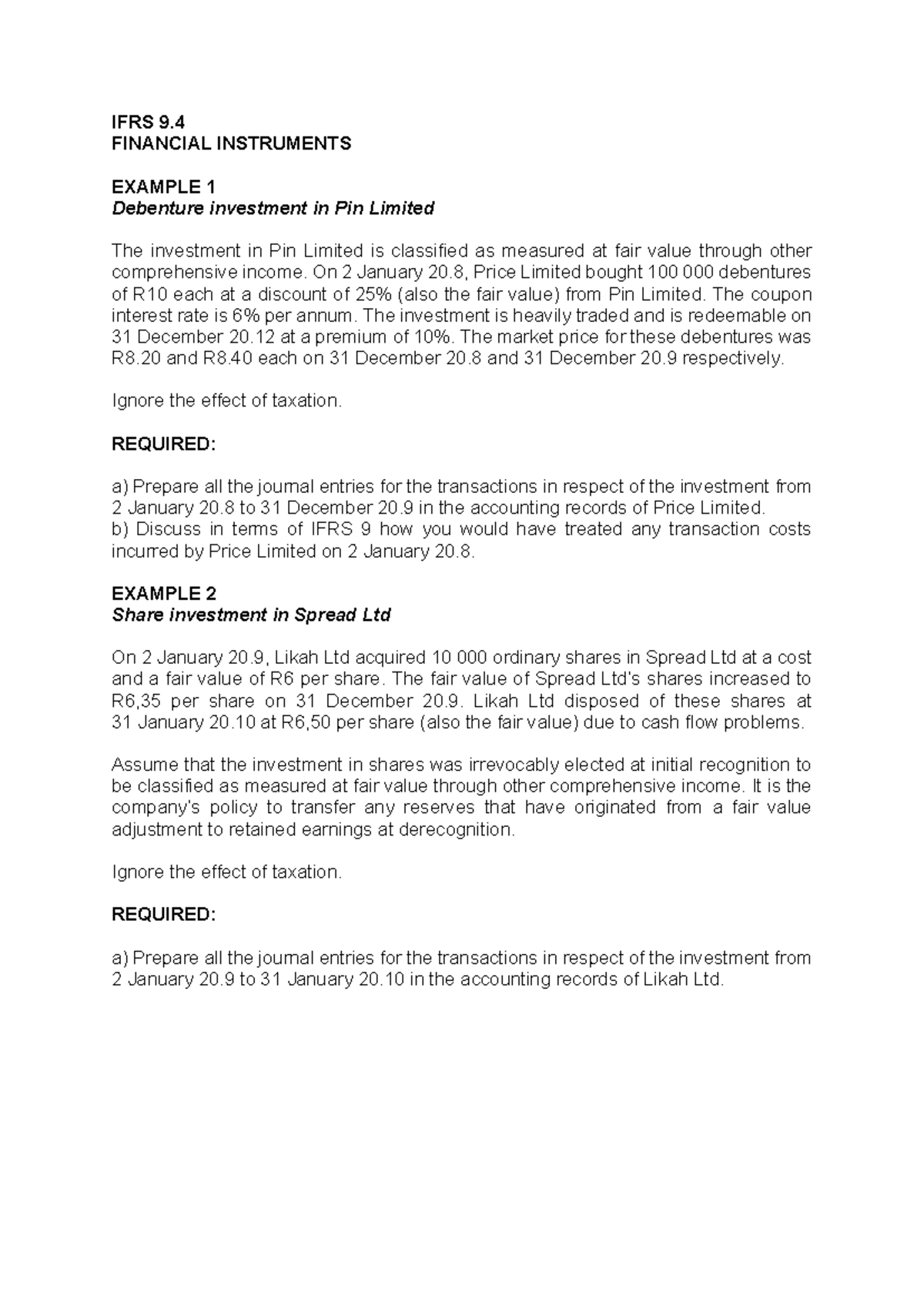 IFRS 9.4 Financial Instruments: Debenture & Share Investment Examples ...