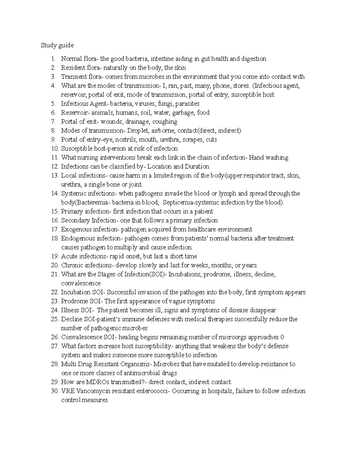 Infection Control and Nursing Interventions Study Guide (NURS 101 ...