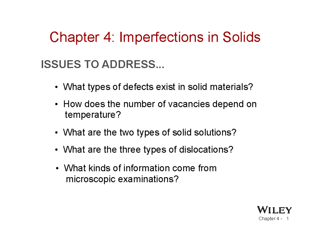 Chapter 4 - Defects and Imperfections in Solid Materials - Studocu
