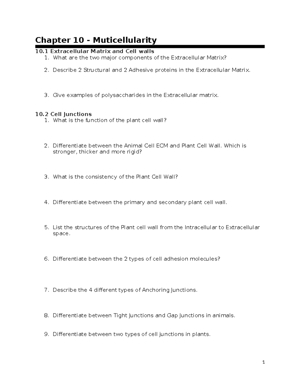 Chapter 10: Multicellularity - ECM & Cell Junctions Overview - Studocu
