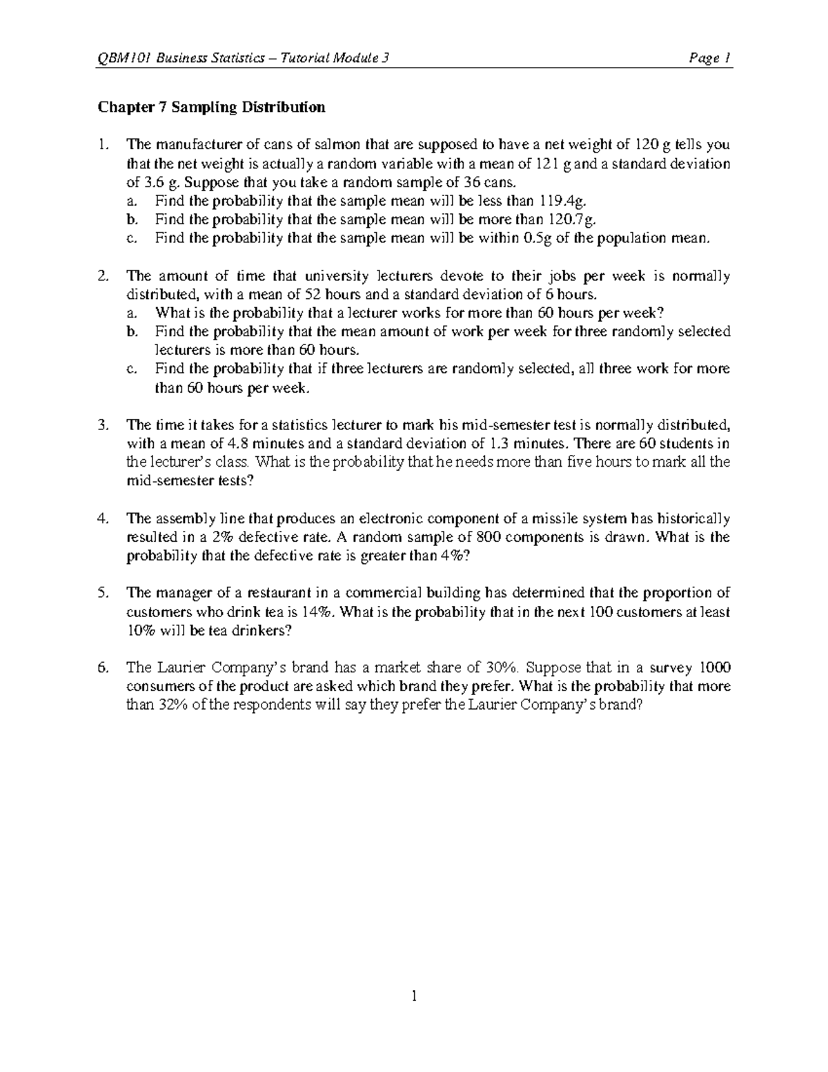 QBM101 Tutorial 8: Exploring Sampling Distributions and Probabilities ...