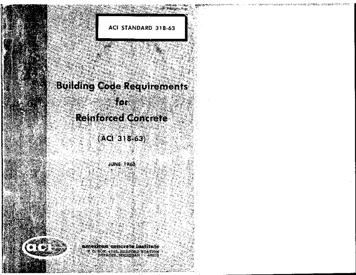 Aci 318-63: Building Code Requirements for Reinforced Concrete - Studocu