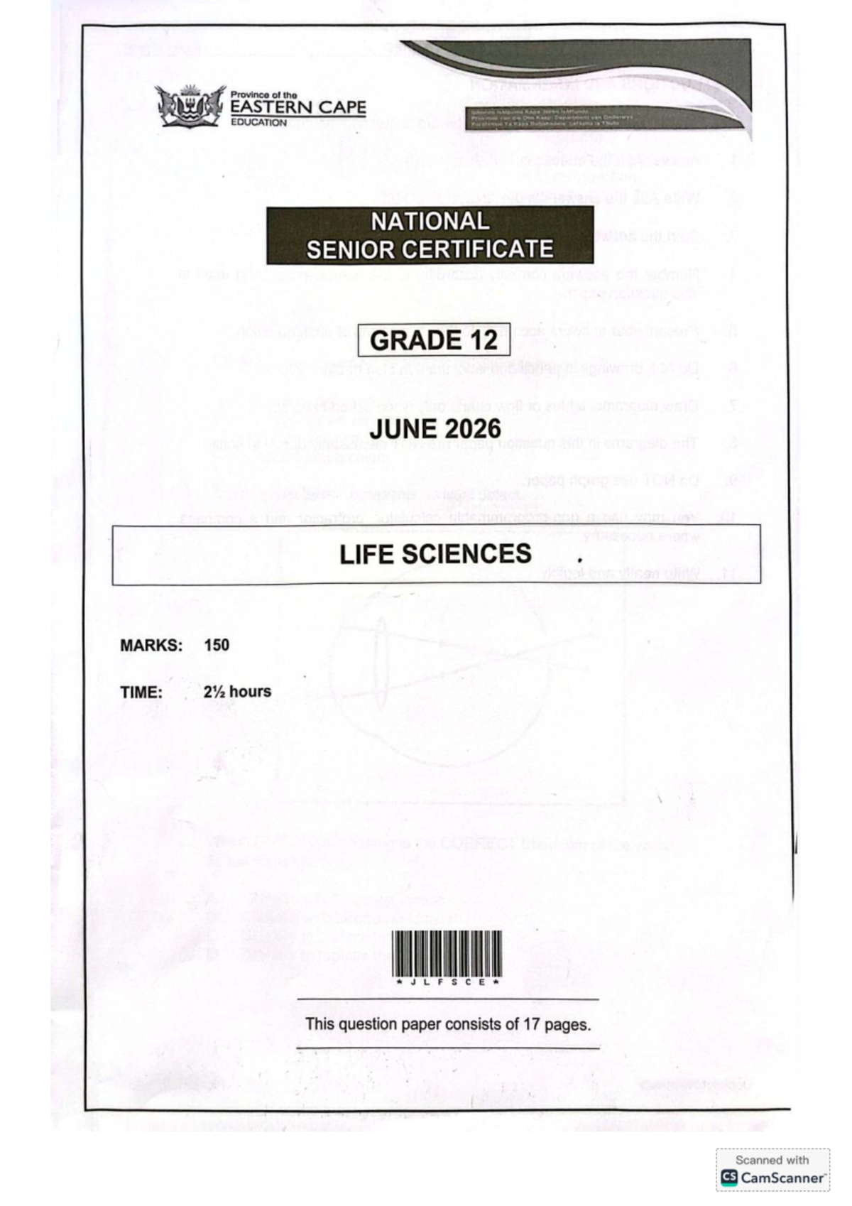 LIFE SCIENCES GRADE 12 JUNE 2026 EXAMINATION QUESTION PAPER - Studocu