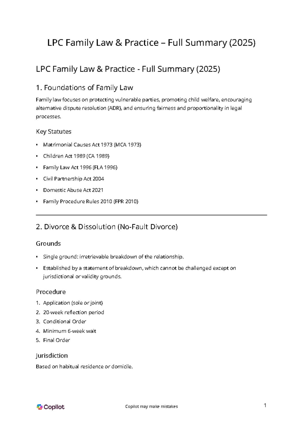 LPC Family Law & Practice: Comprehensive Summary (2025) - Studocu