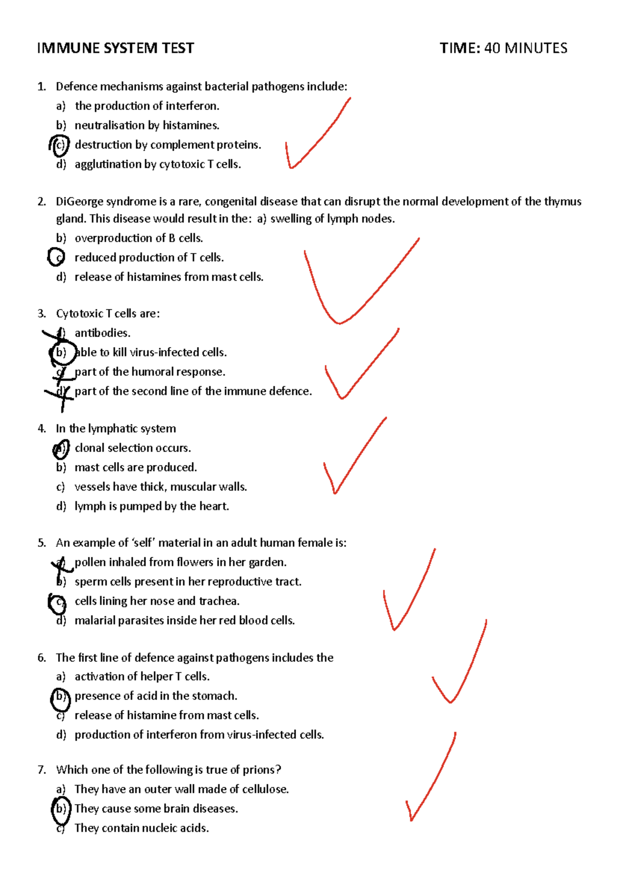 IMMUNE SYSTEM TEST (40 MINUTES) - QUESTIONS & ANSWERS - Studocu