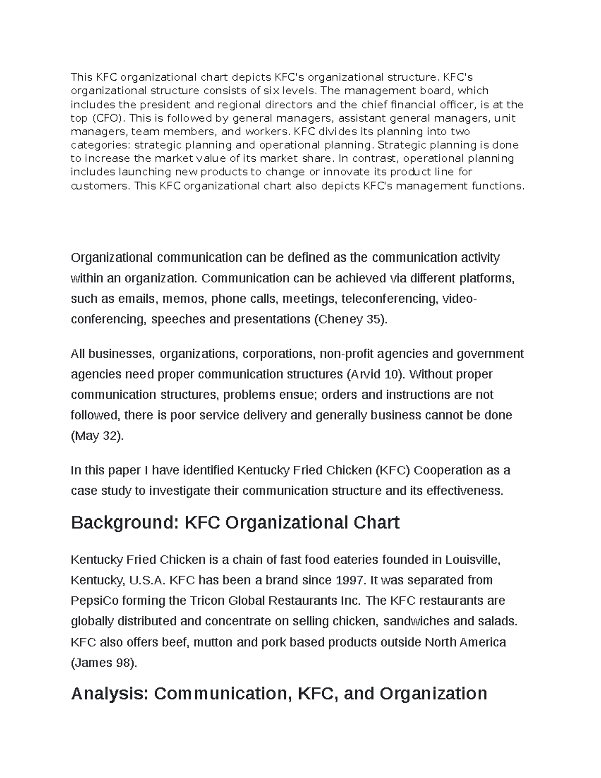 KFC Organizational Structure: Analysis and Communication Insights - Studocu