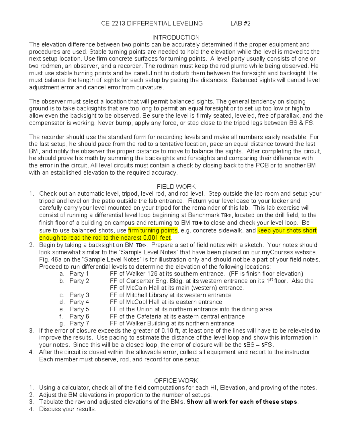 Lab 2 - Differential Leveling Techniques in CE 2213 - Studocu