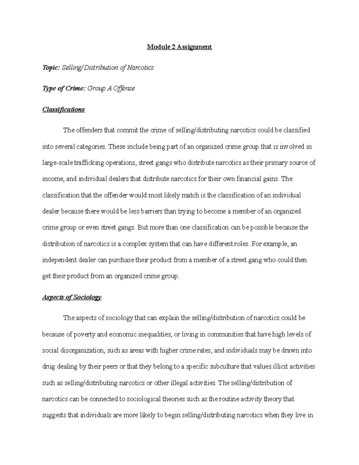 Module 2 Assignment CJ340: Narcotics Crime Classifications and ...