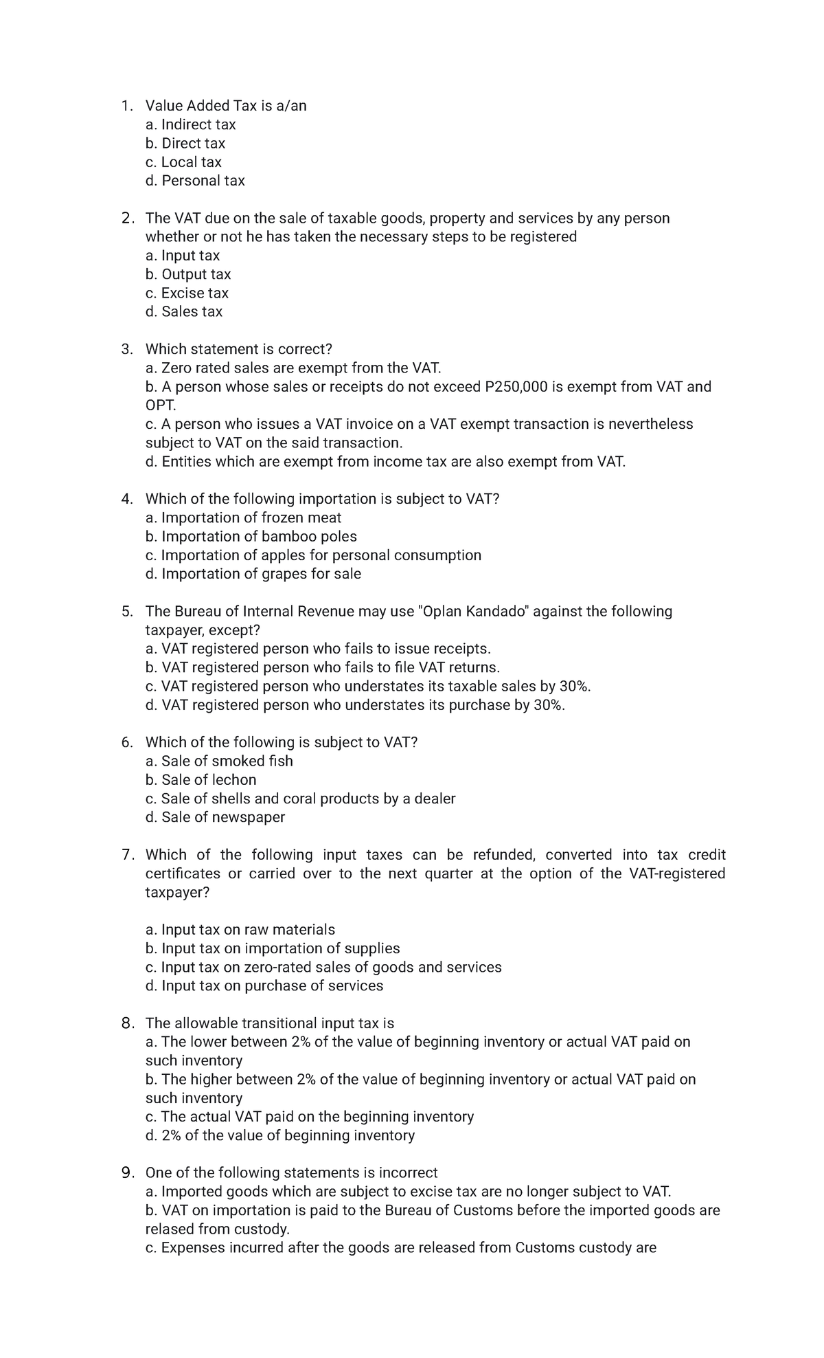 VAT Quizzer: Questions on Value Added Tax Concepts and Applications ...