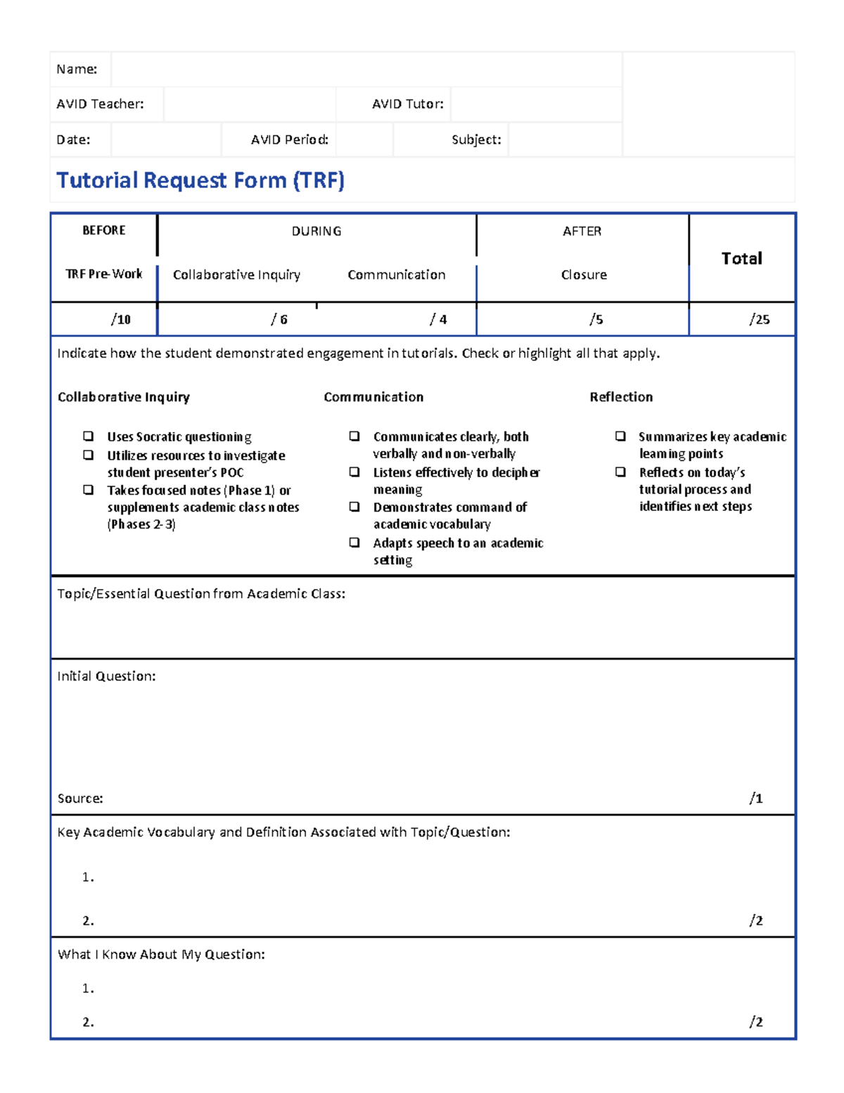 AVID 101 Tutorial Request Form - Engagement Tracking Document - Studocu
